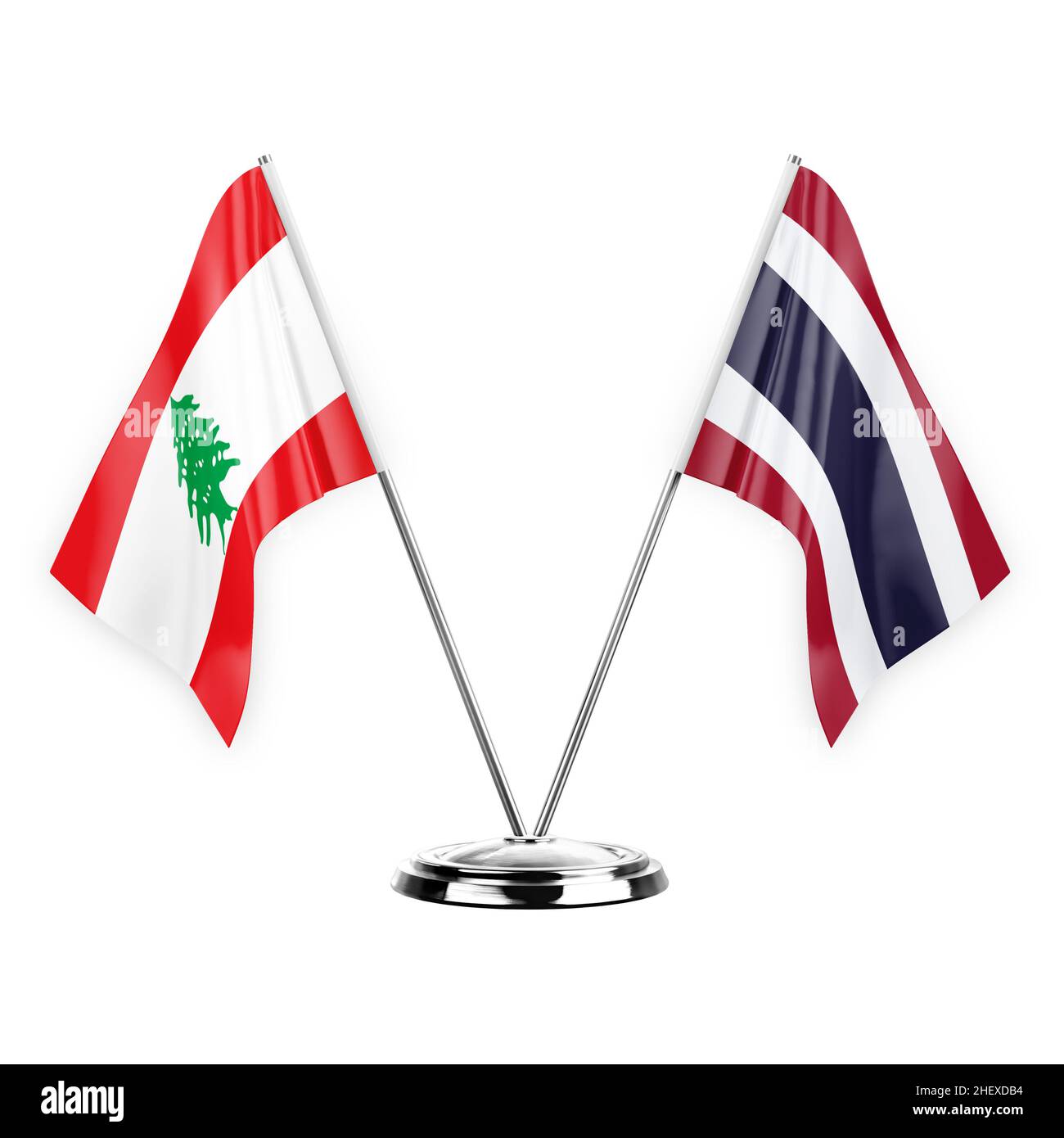 Two table flags isolated on white background 3d illustration, lebanon ...