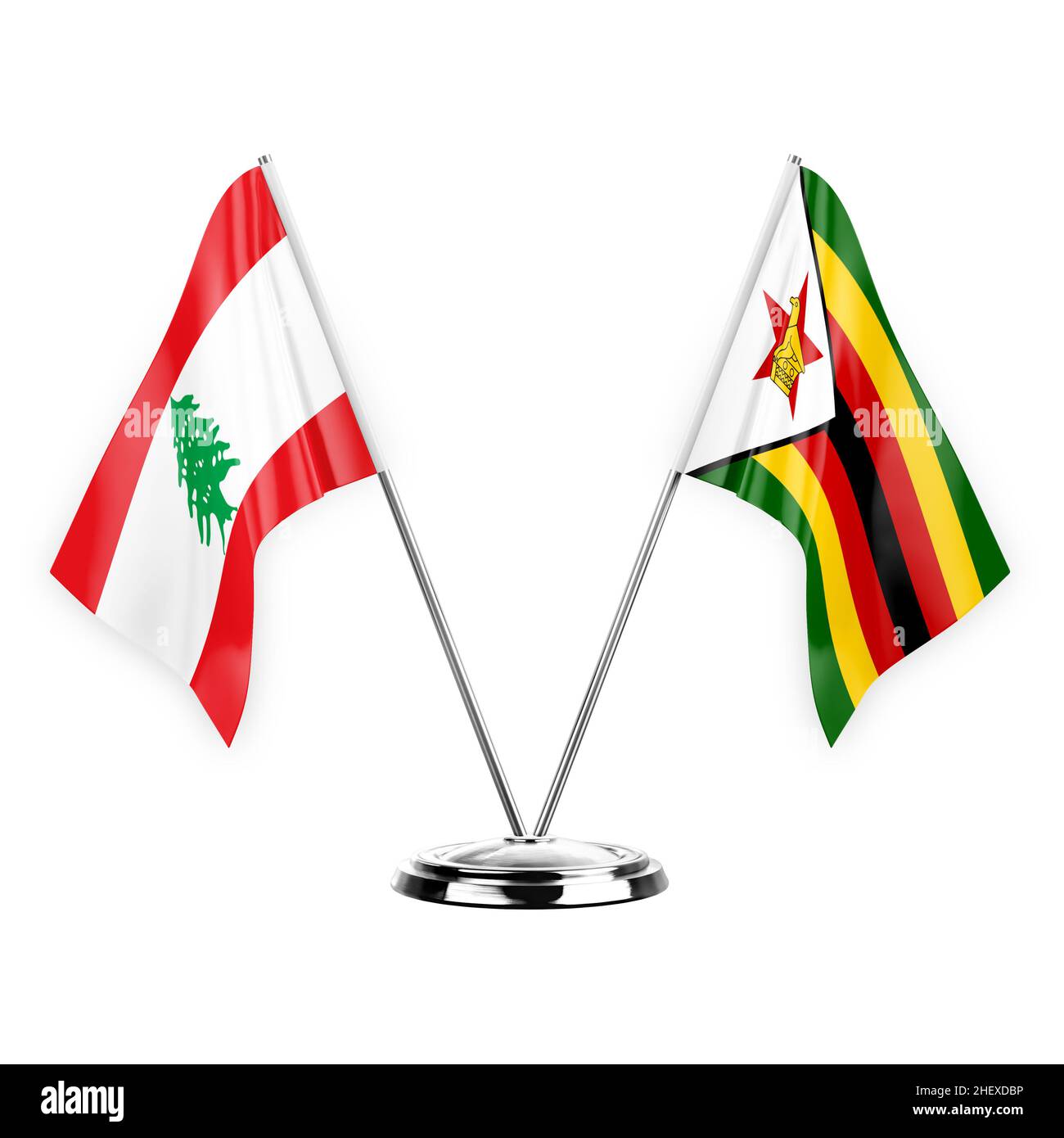 Two table flags isolated on white background 3d illustration, lebanon ...