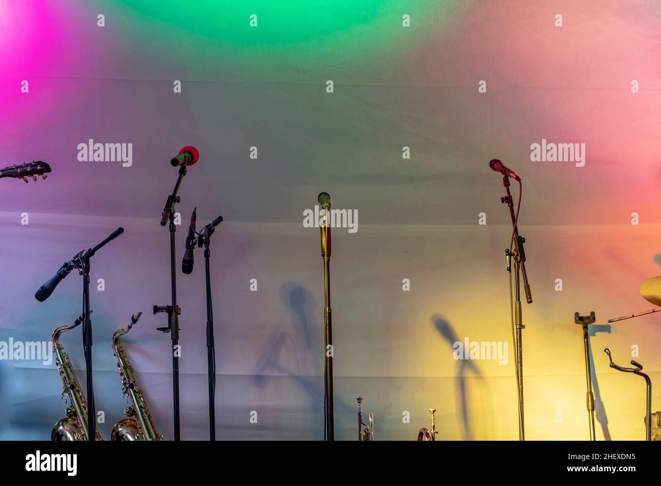 background of instruments of blues and jazz band on stage Stock Photo ...