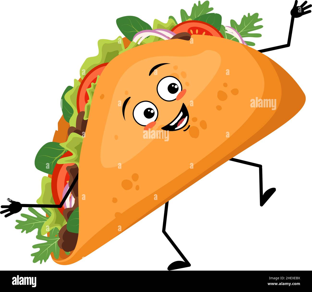 Cute character mexican taco with happy emotions, face, smile, eyes ...
