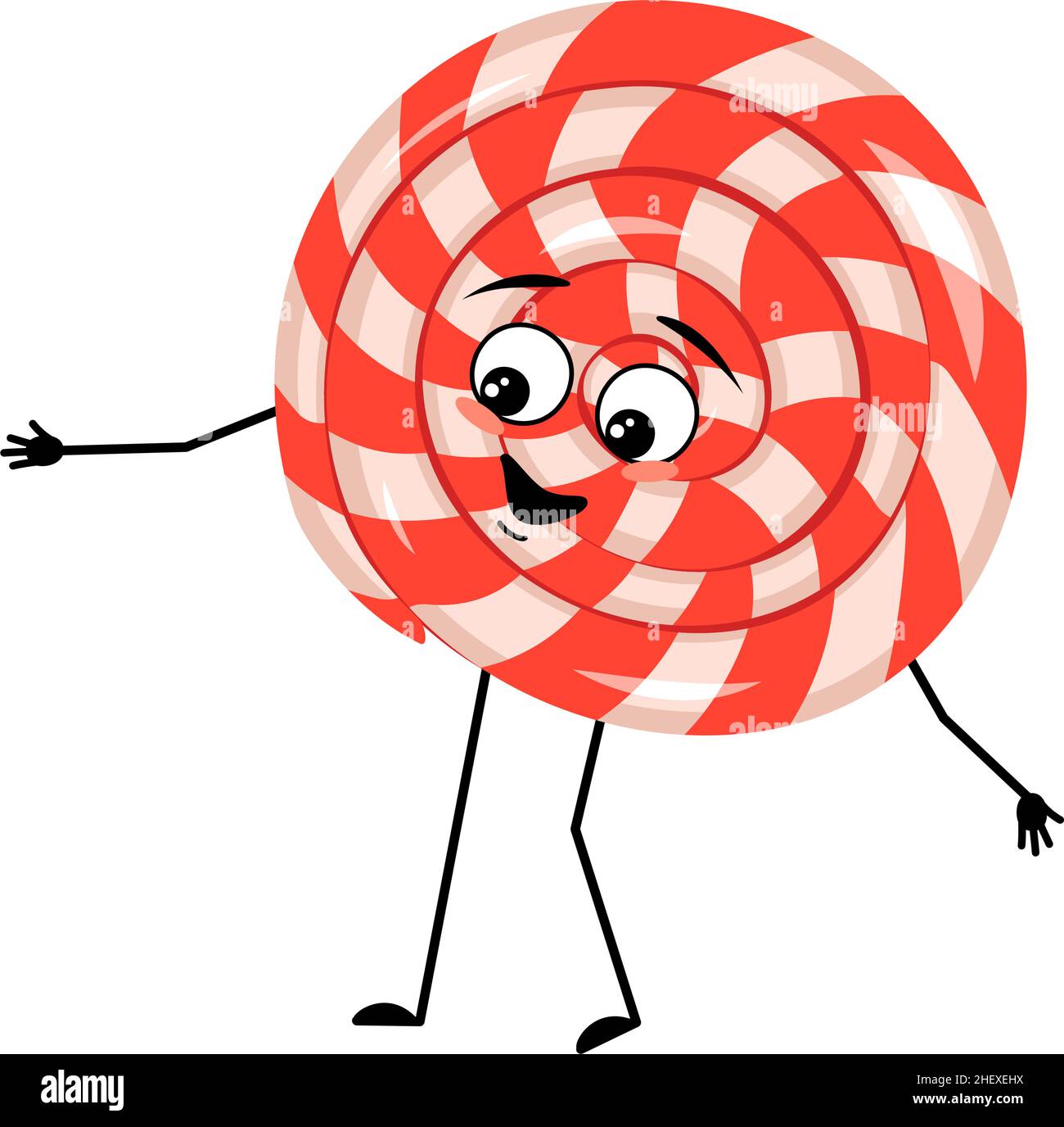Cute character lollipop with happy emotions, face, smile, eyes, arms ...