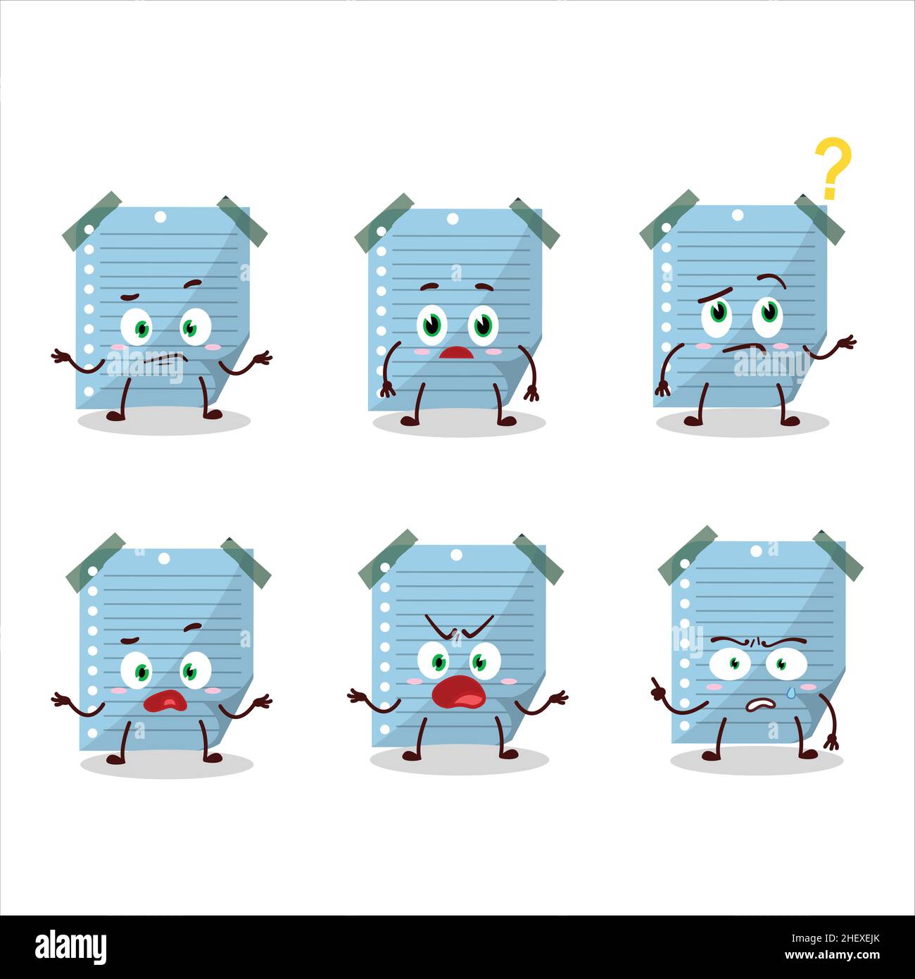 Cartoon character of blue sticky notes with what expression. Vector ...