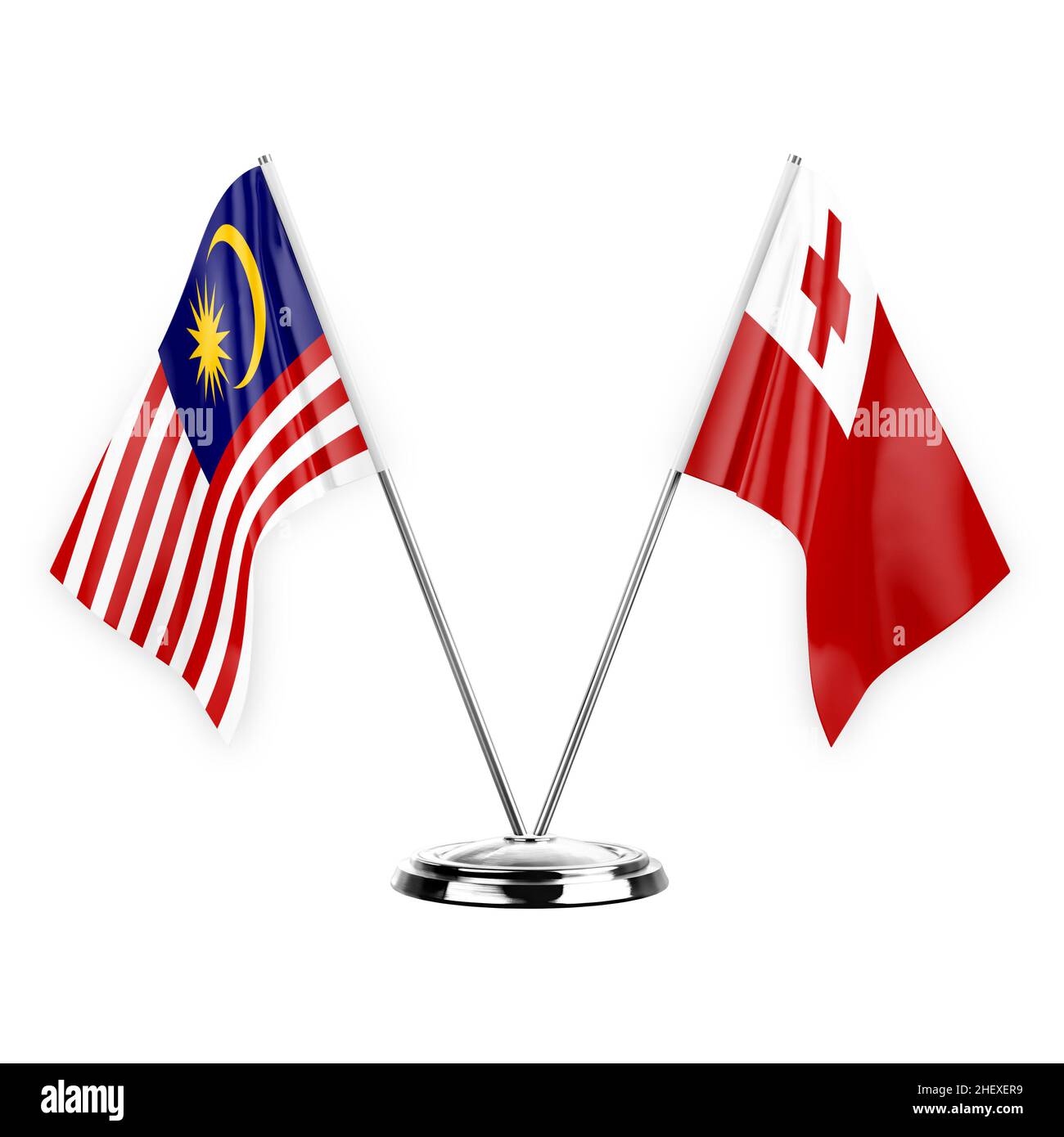 Two table flags isolated on white background 3d illustration, malaysia ...