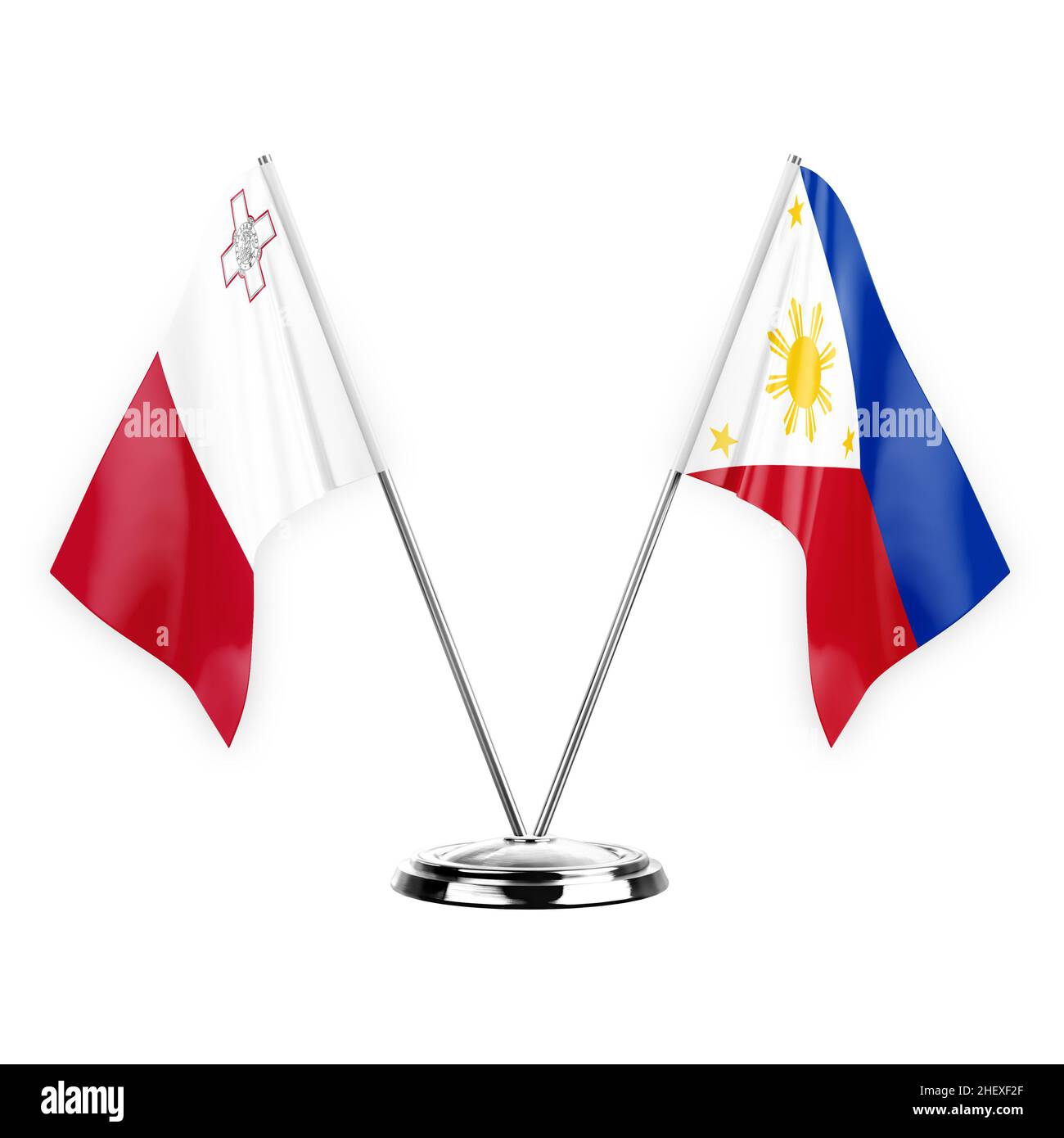 Two table flags isolated on white background 3d illustration, malta and ...