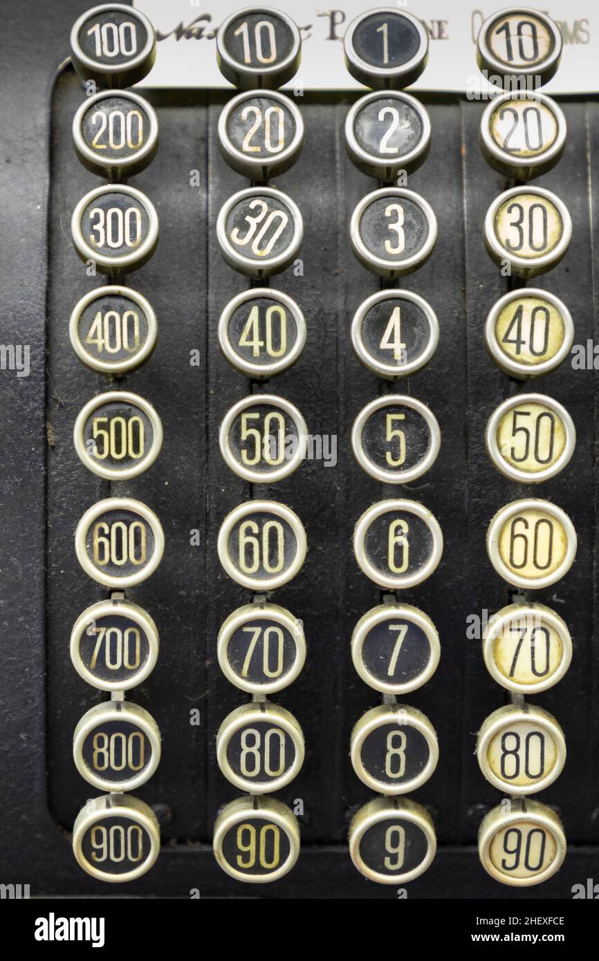 detail of old historic cash register with numbers Stock Photo - Alamy