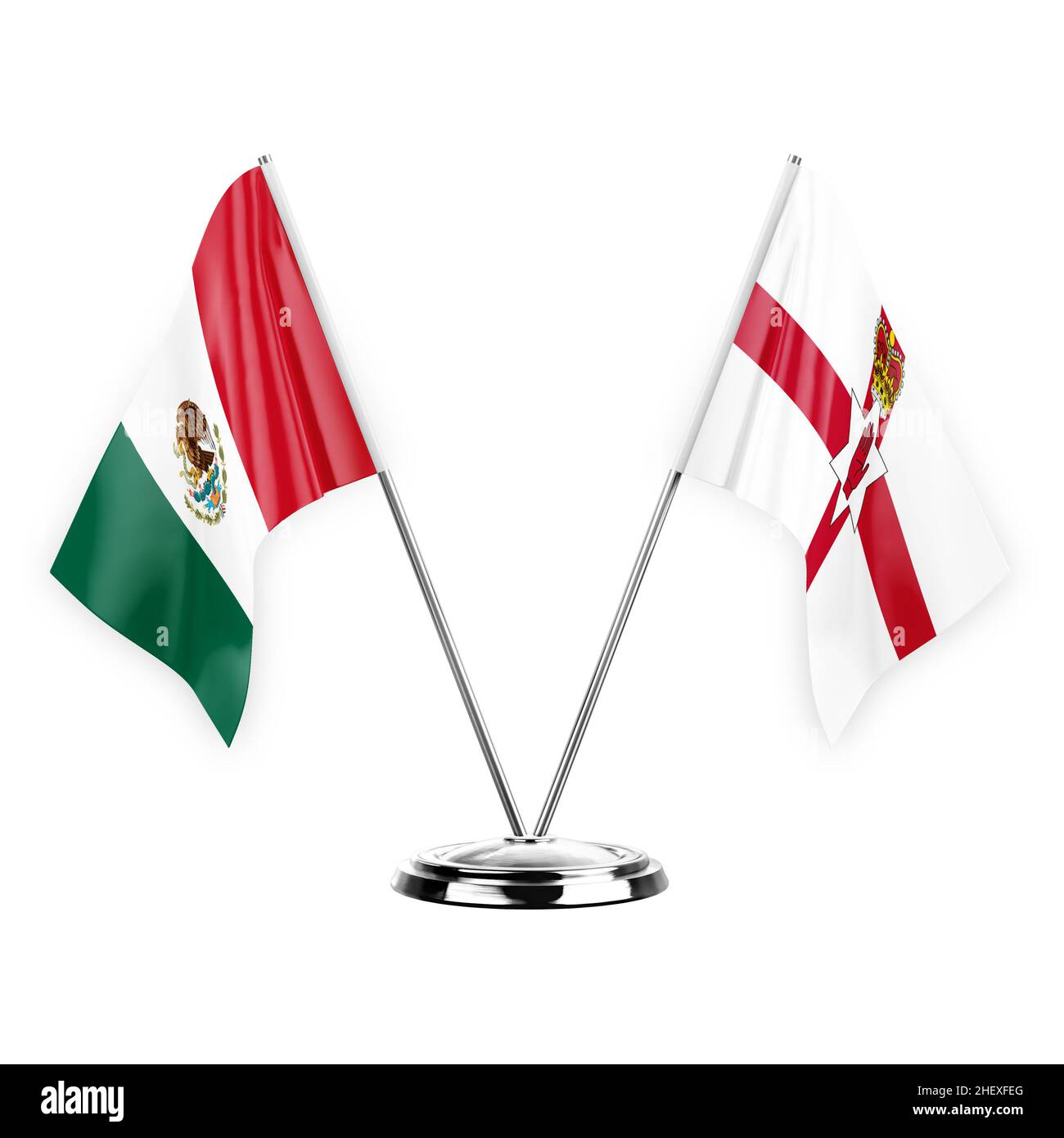 Two table flags isolated on white background 3d illustration, mexico ...