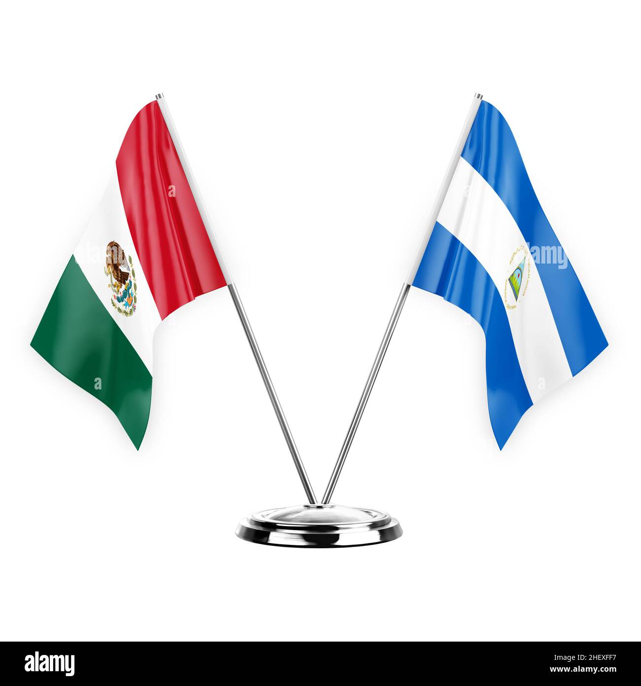 Two table flags isolated on white background 3d illustration, mexico ...