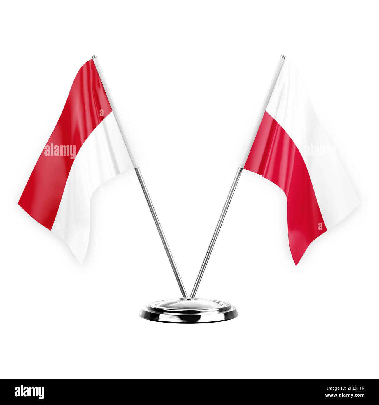 Two table flags isolated on white background 3d illustration, monaco ...