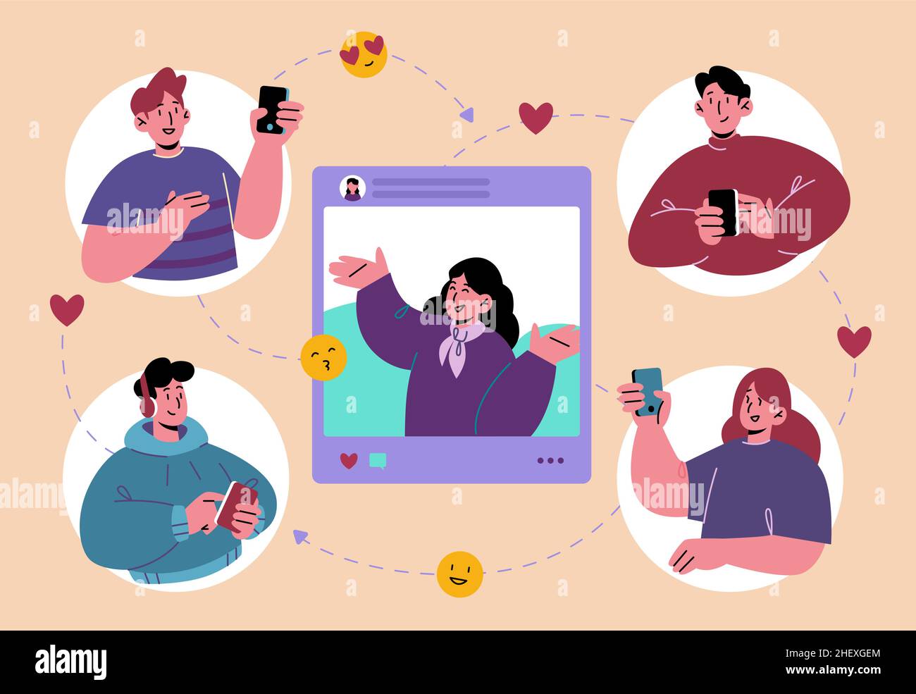 People communicate via mobile phones, young men and women with ...