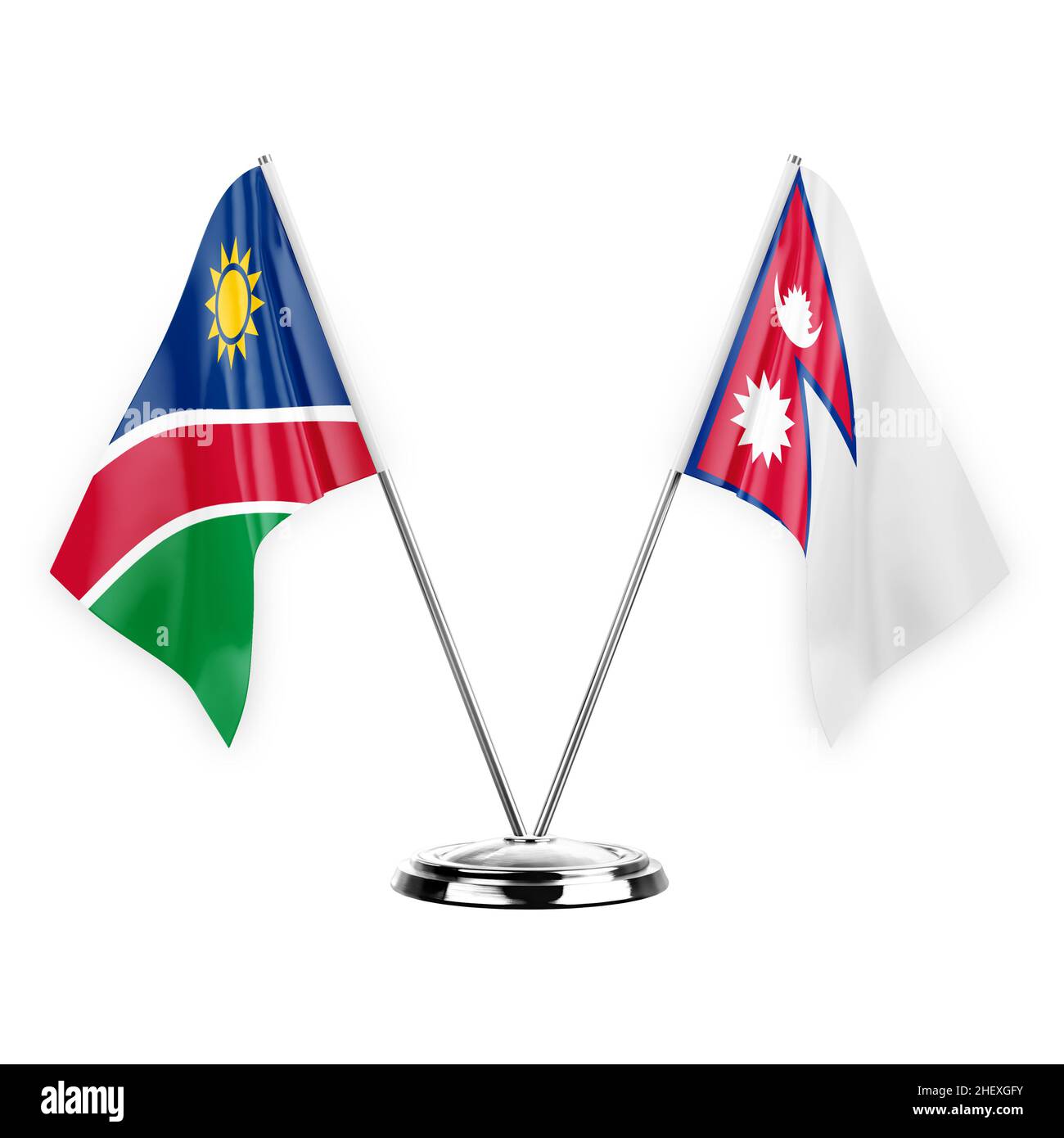 Two table flags isolated on white background 3d illustration, myanmar ...