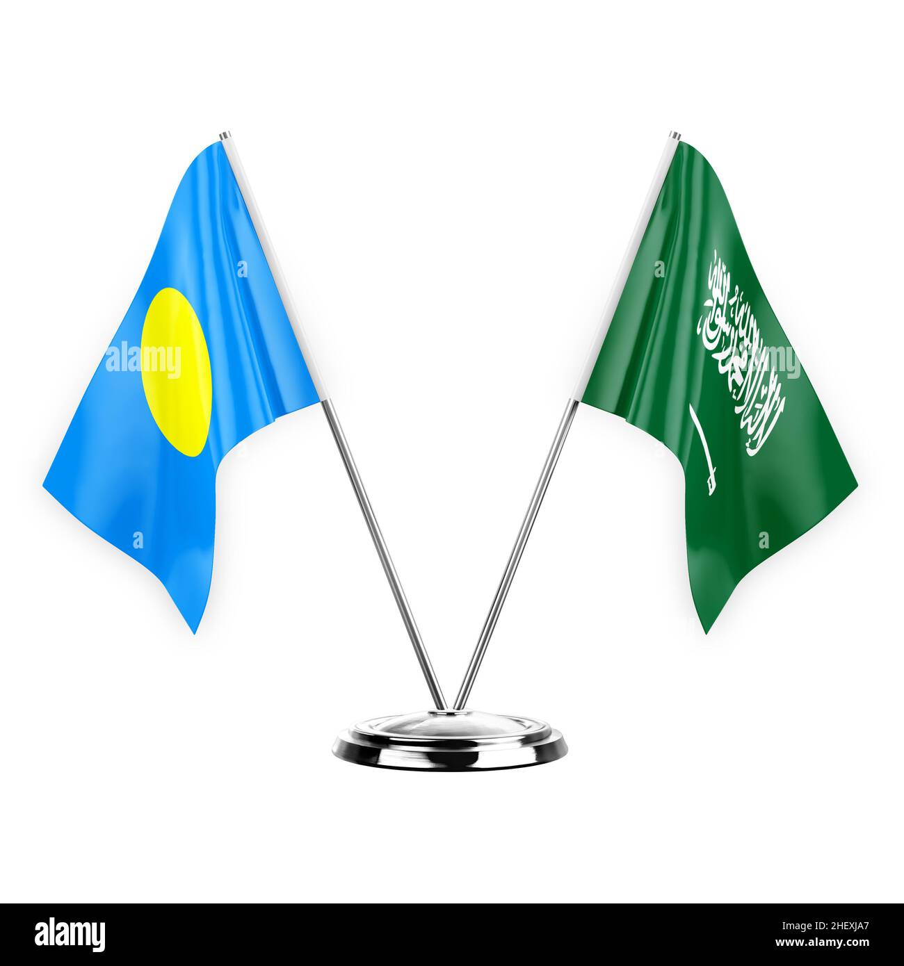 Two table flags isolated on white background 3d illustration, palau and saudi arabia Stock Photo ...