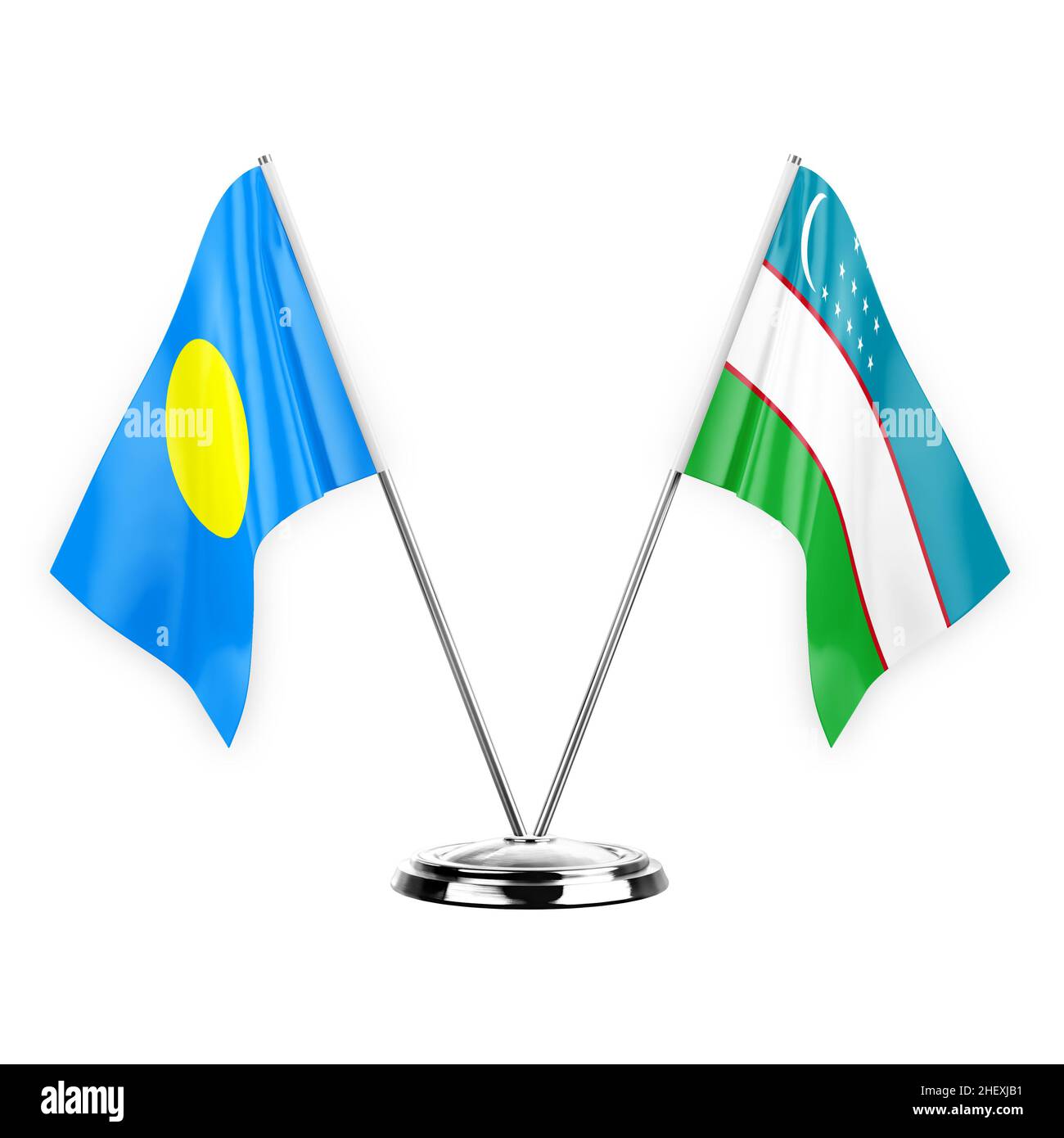 Two table flags isolated on white background 3d illustration, palau and ...