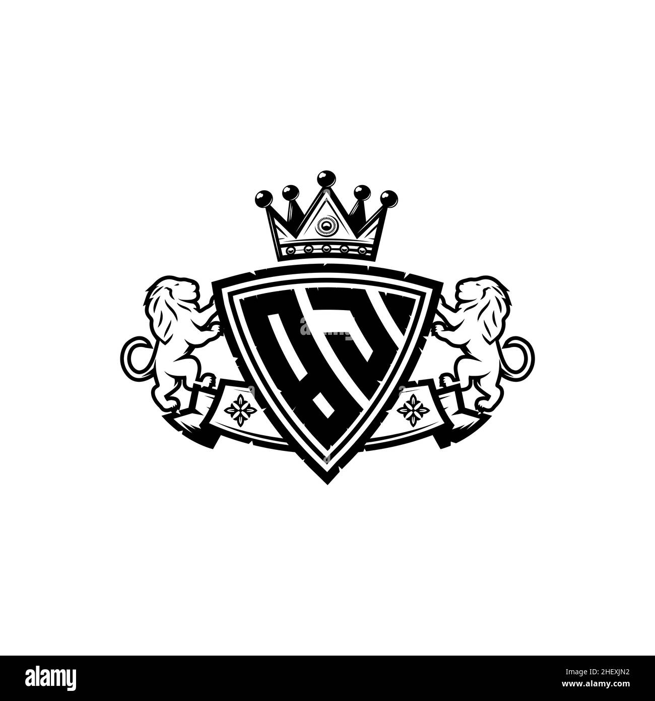 BJ Monogram logo letter with Simple shield crown style design ...