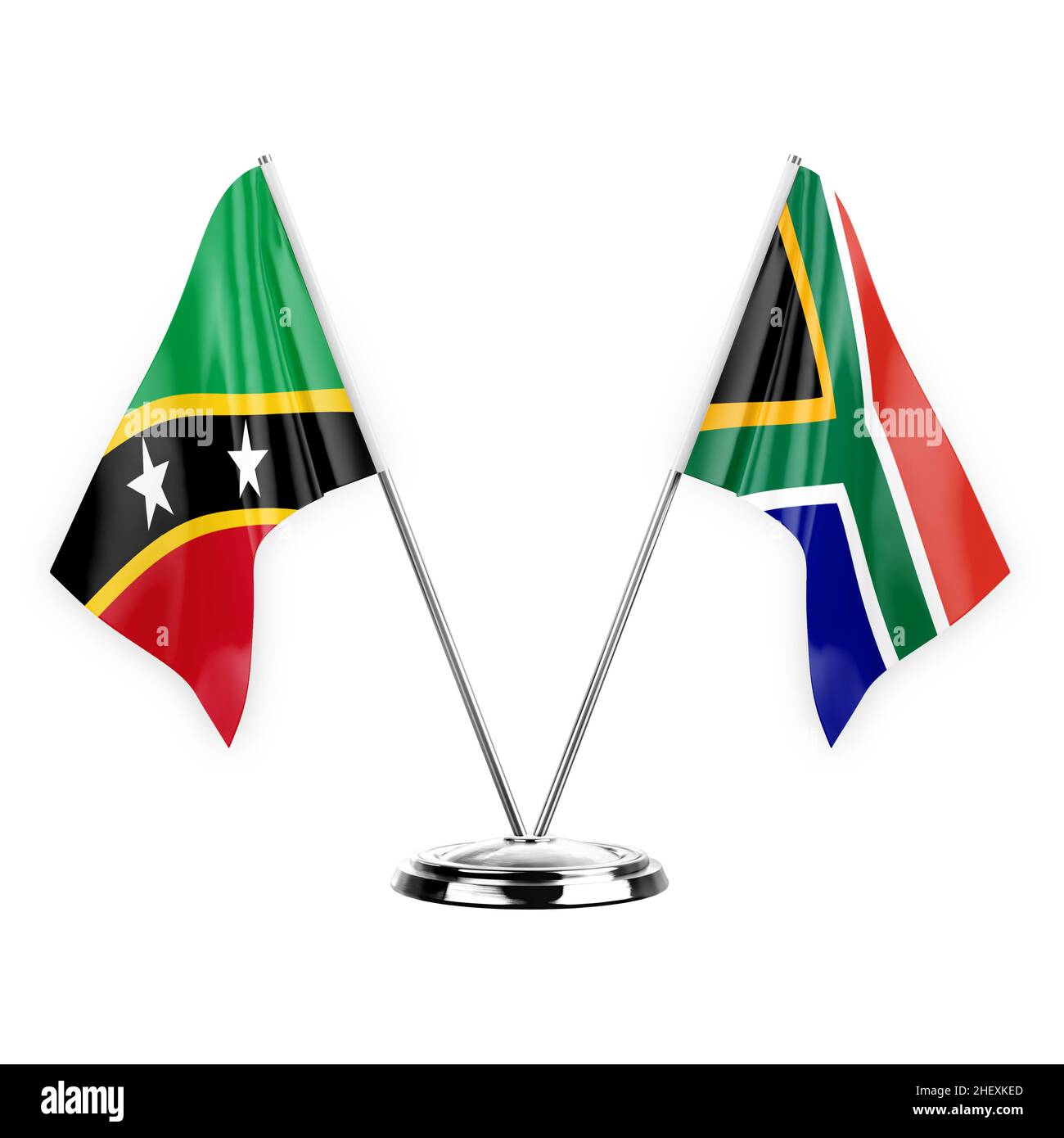 Two table flags isolated on white background 3d illustration, rwanda ...