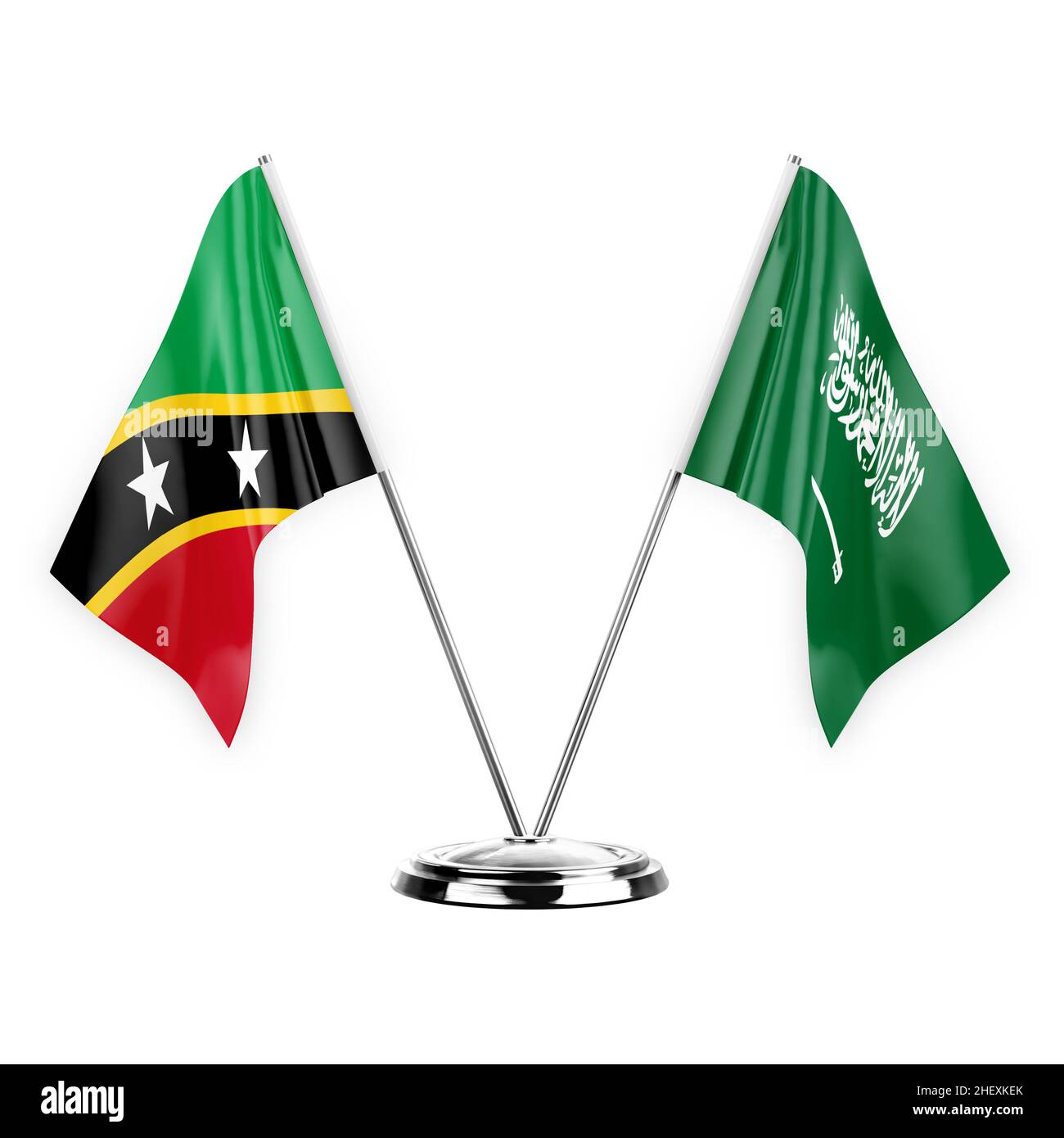 Two table flags isolated on white background 3d illustration, rwanda ...