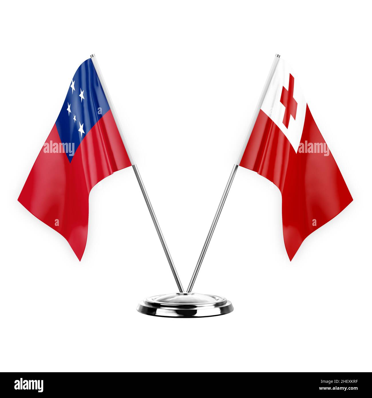 Two table flags isolated on white background 3d illustration, samoa and ...