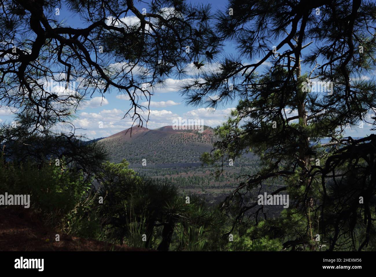 View of the Sunset Crater cinder cone volcano and Bonito Lava Flow ...