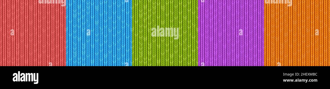 Wool knit, sweater fabric texture. Vector cartoon set of seamless ...