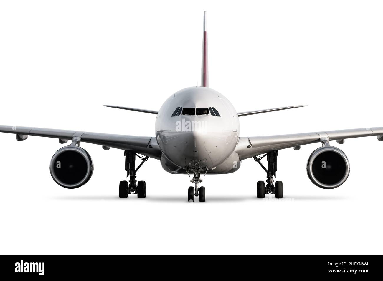 Front view of wide body passenger airplane isolated on white background ...