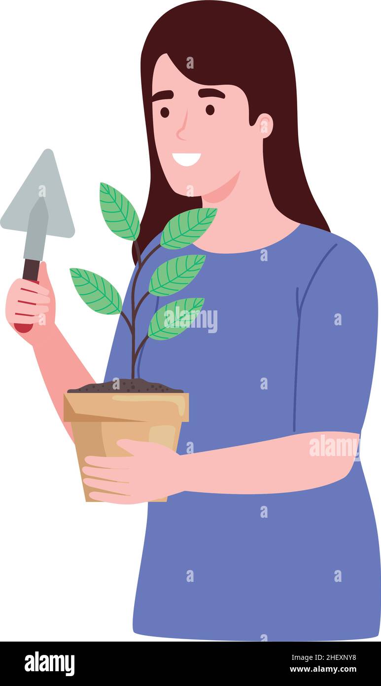 woman with pot plant Stock Vector Image & Art - Alamy