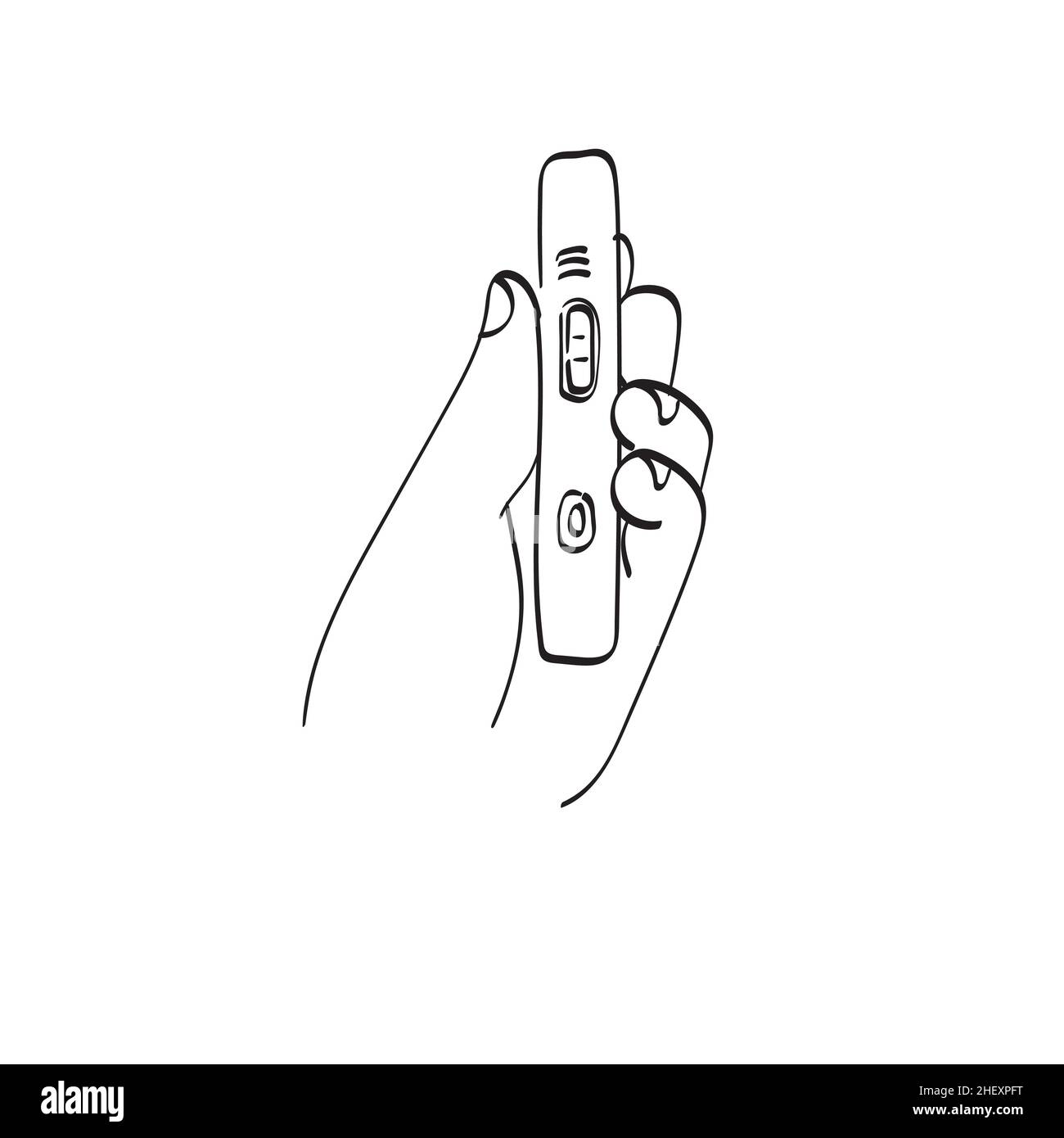 line art hand showing covid-19 positive test on antigen rapid test kit ...