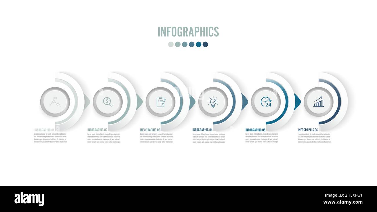 Six paper white overlapping arrows placed in horizontal row. Concept of ...