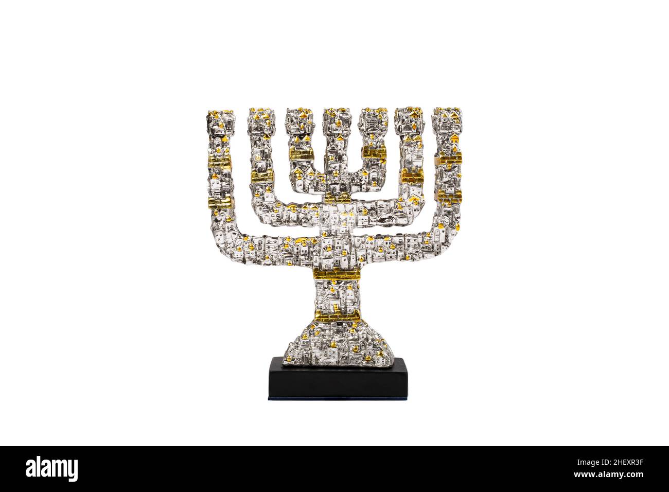 Silver Hanukkah Menorah on a white background Stock Photo - Alamy