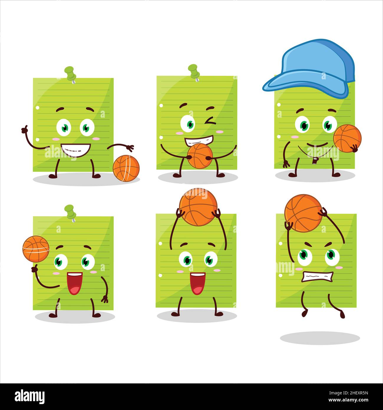 Talented green sticky notes cartoon character as a basketball athlete ...