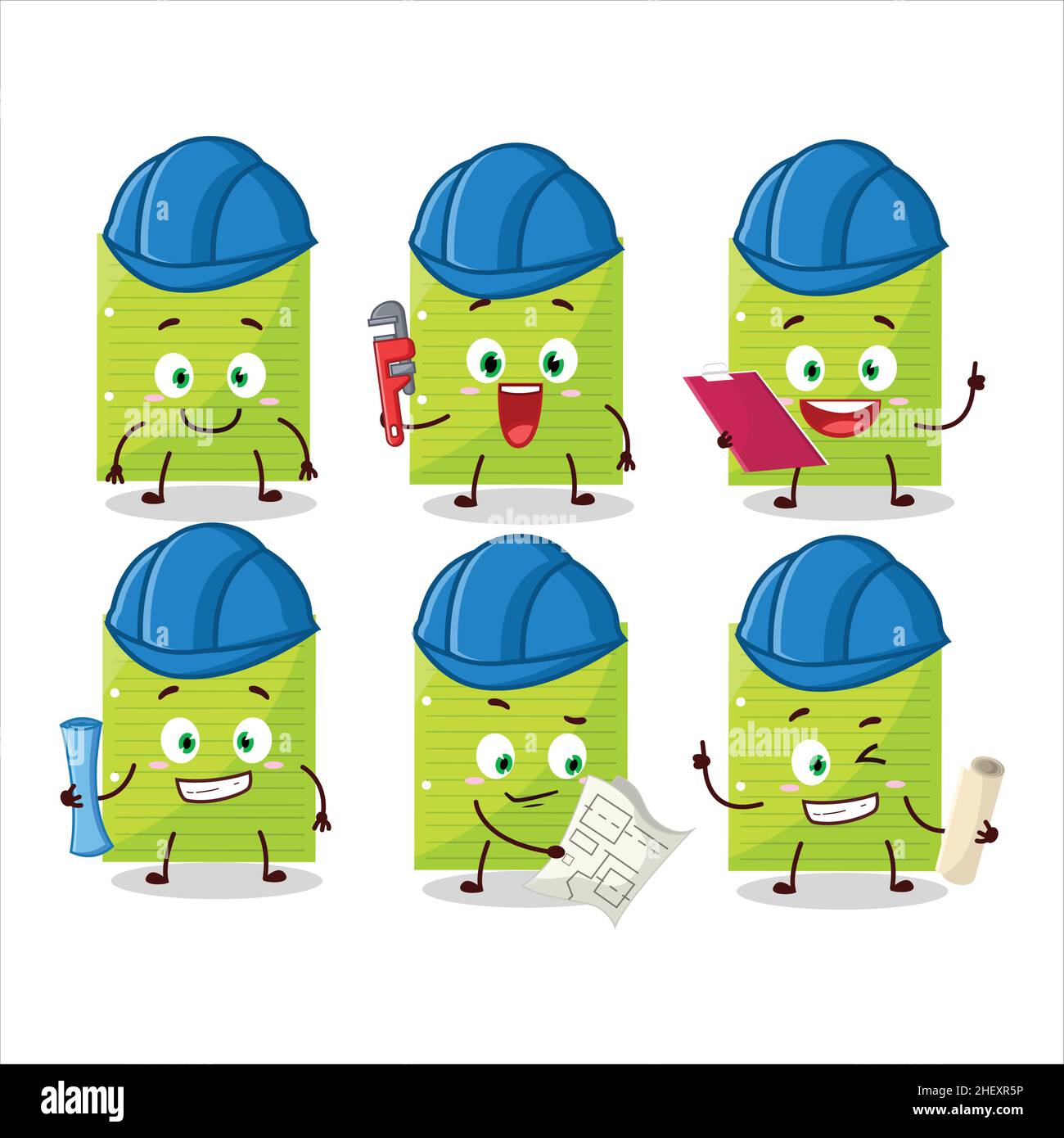 architect green sticky notes cute mascot character with pliers. Vector ...