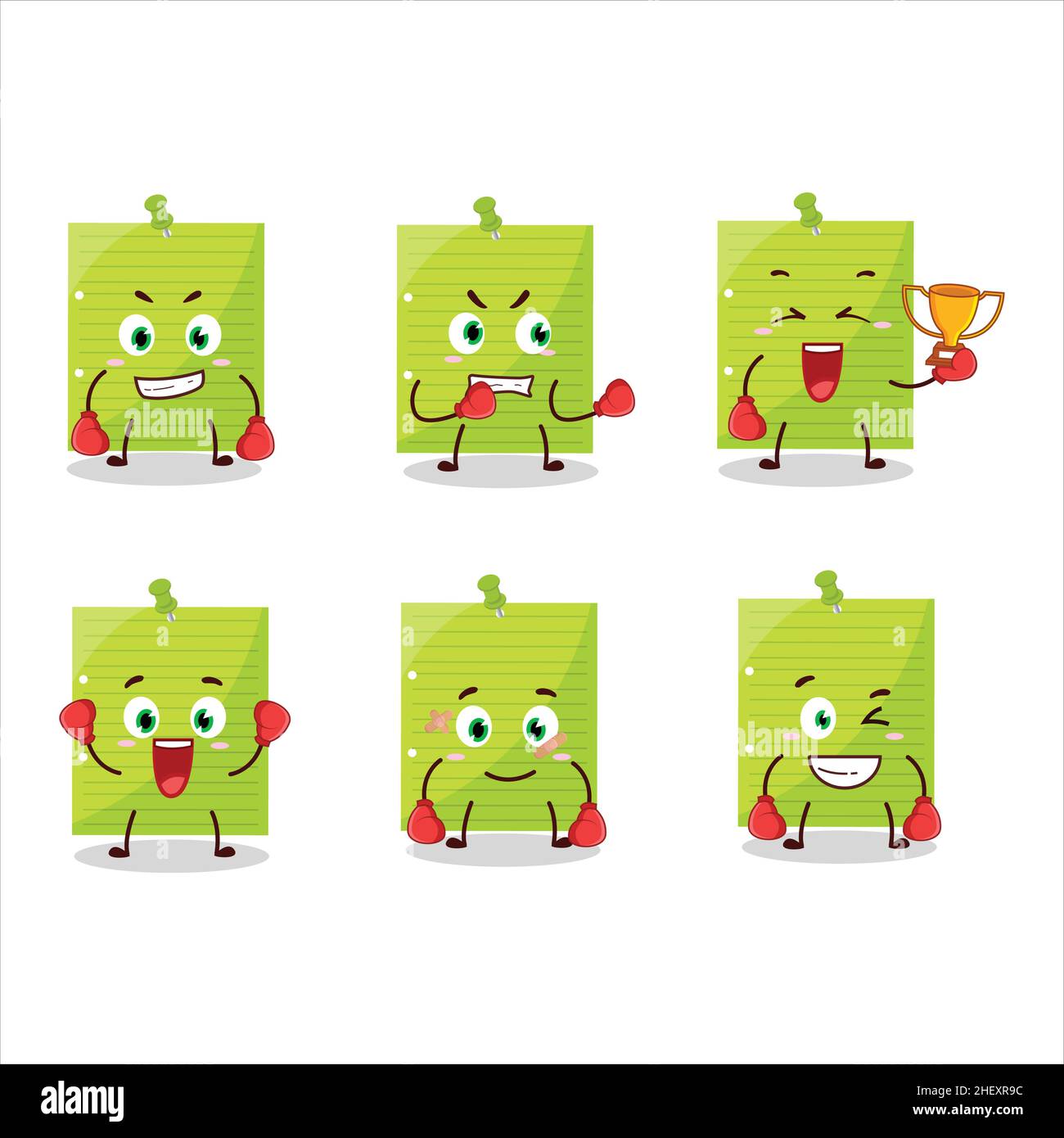 A sporty green sticky notes boxing athlete cartoon mascot design ...