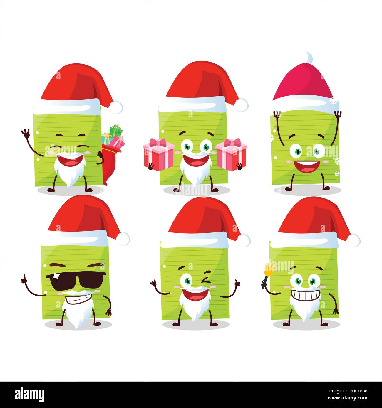 Santa Claus emoticons with green sticky notes cartoon character. Vector ...