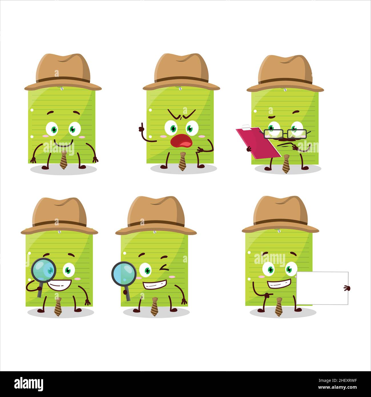 Detective green sticky notes cute cartoon character holding magnifying ...