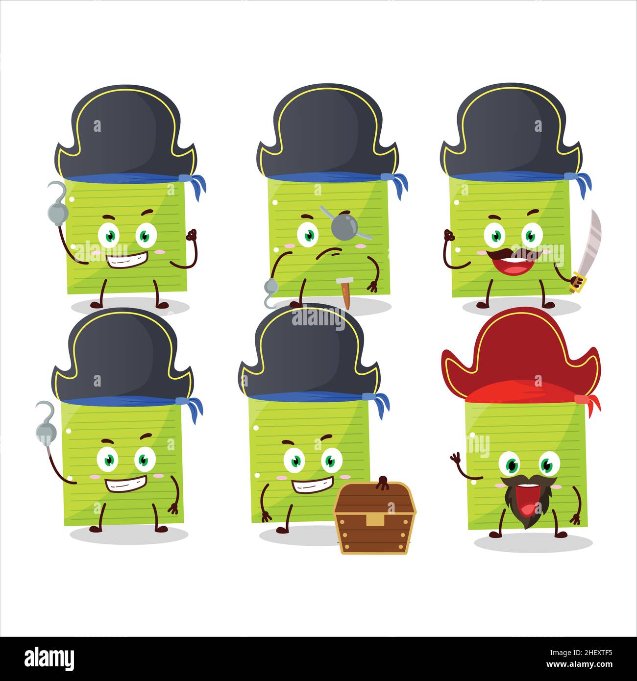 Cartoon character of green sticky notes with various pirates emoticons ...