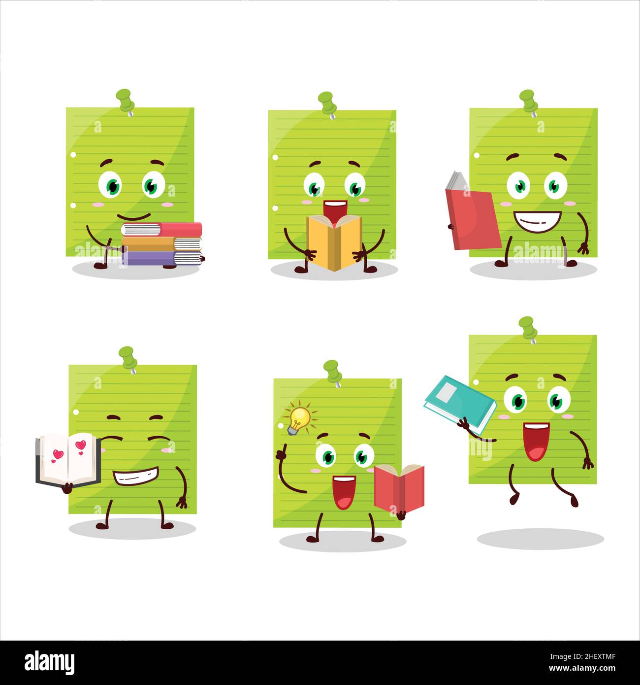 A picture of green sticky notes cartoon character concept reading an ...