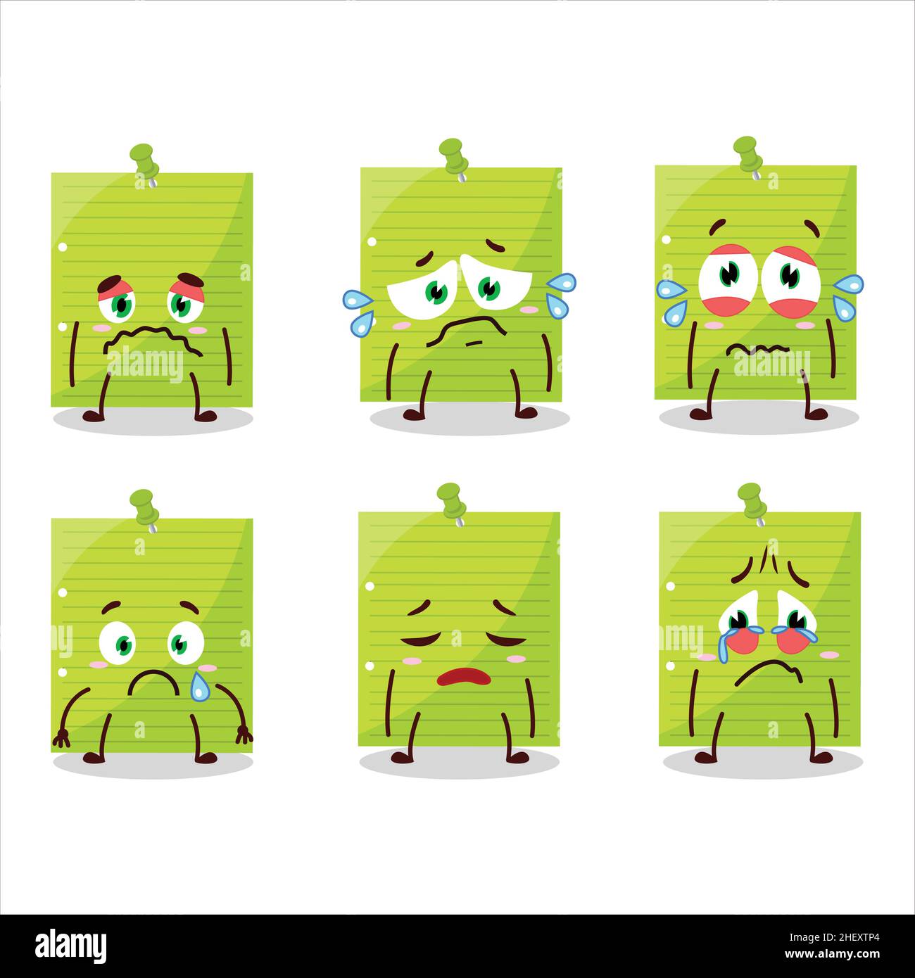 Green sticky notes cartoon character with sad expression. Vector ...