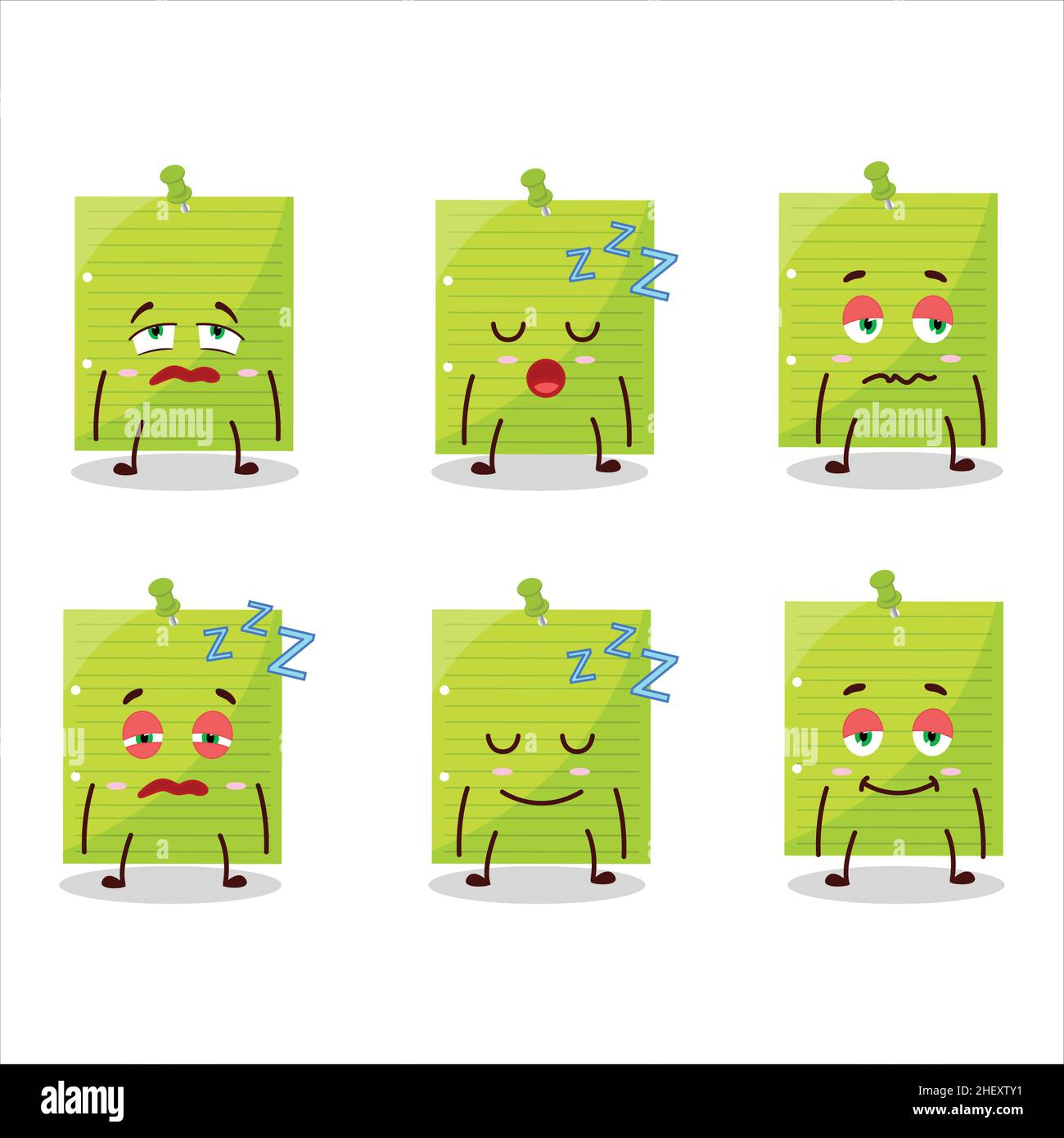 Cartoon character of green sticky notes with sleepy expression. Vector ...
