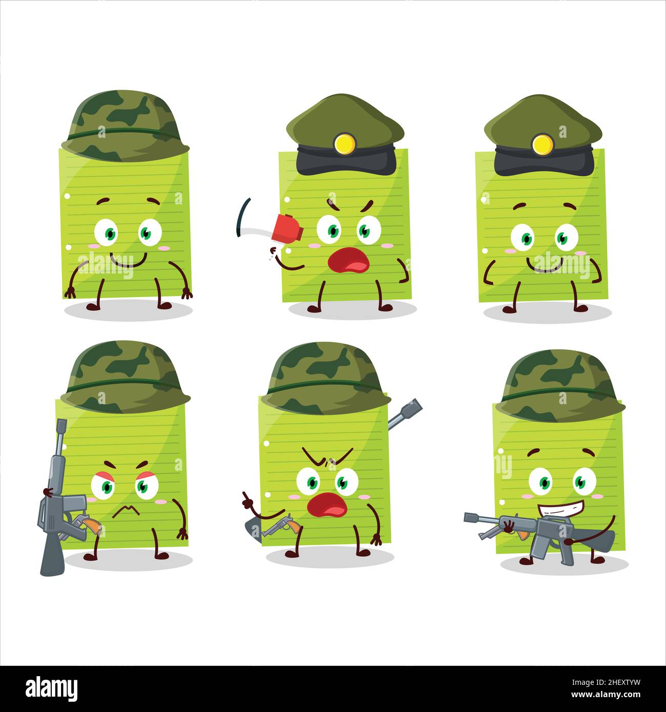 A charming soldier green sticky notes cartoon picture bring a gun ...