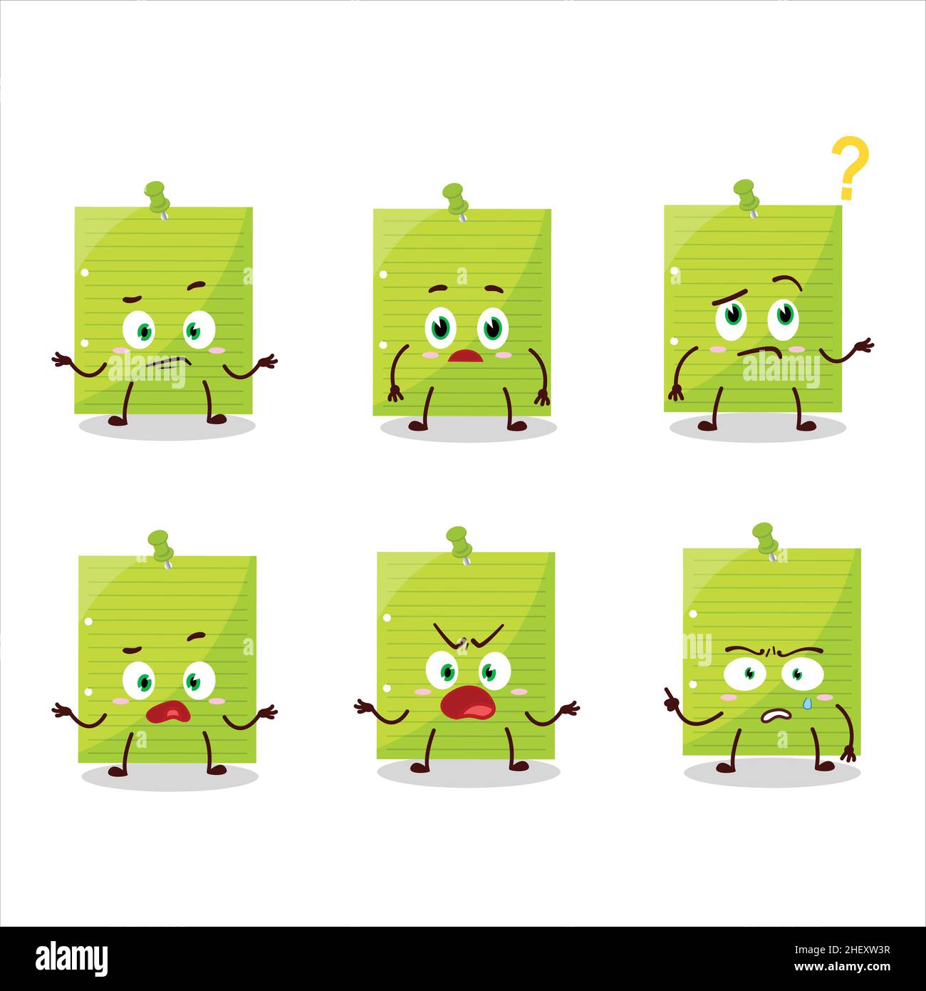 Cartoon character of green sticky notes with what expression. Vector ...