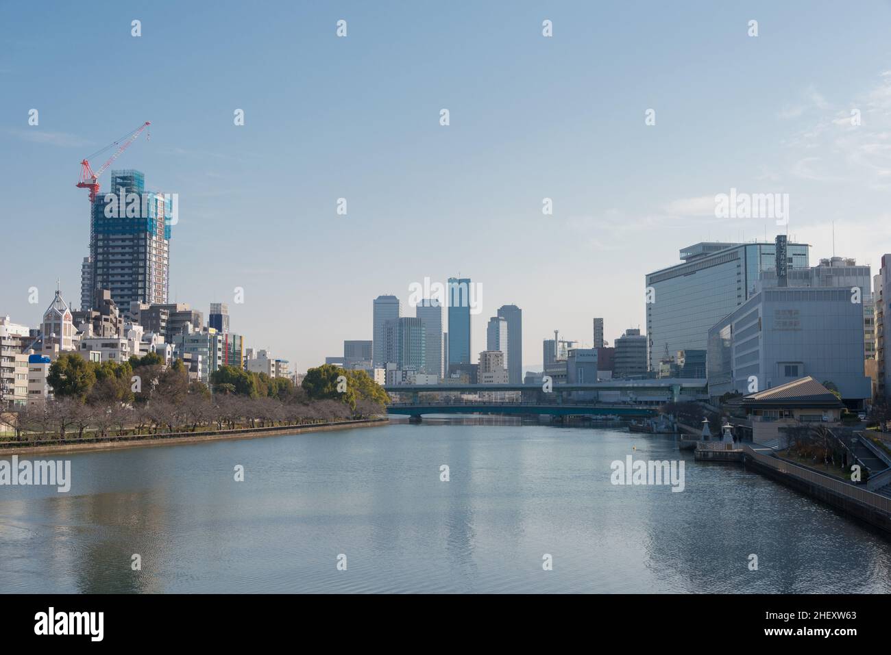 Osaka, Japan - Jan 03 2022- Okawa River (Kyu-Yodo River) view from ...