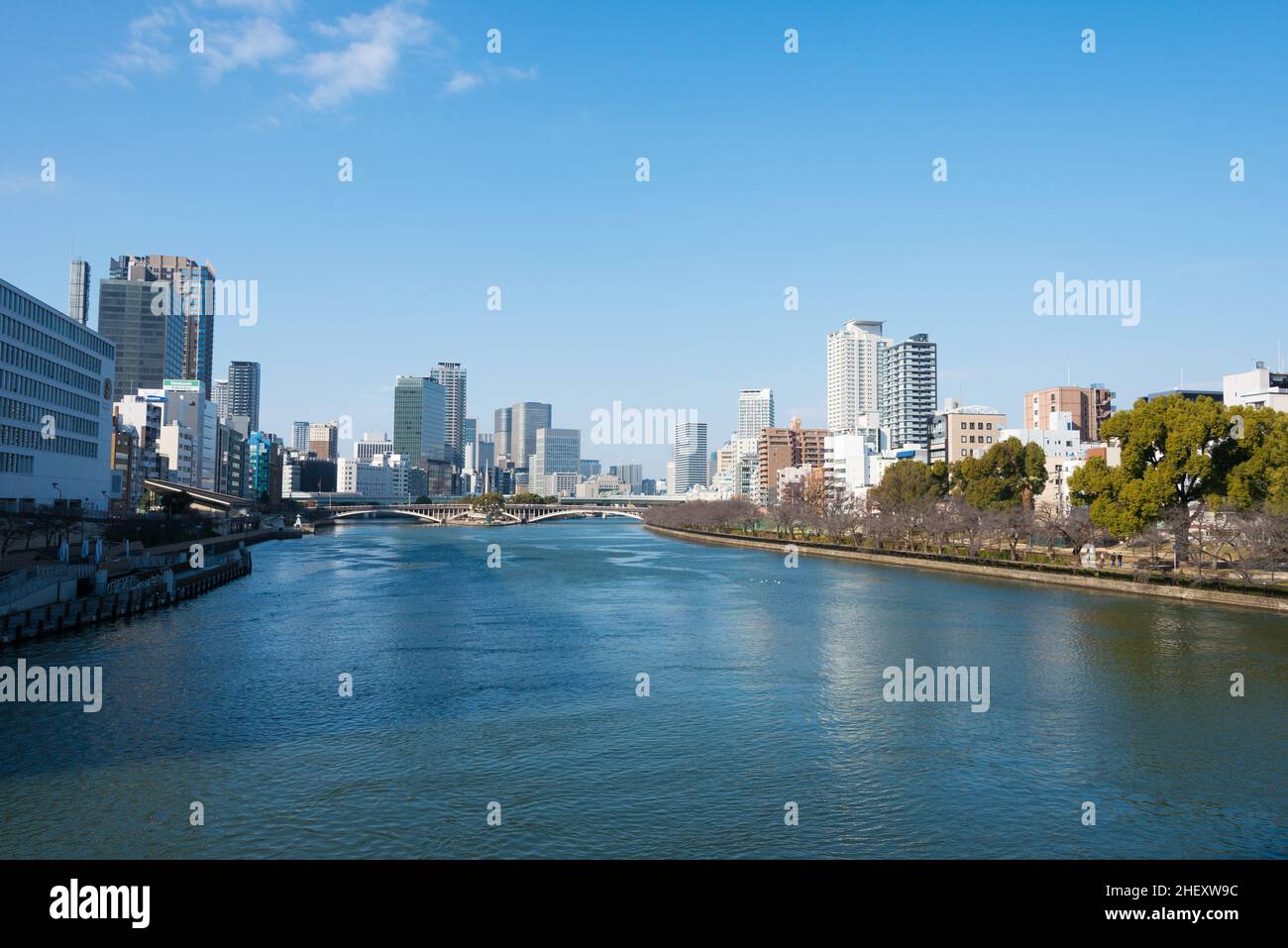 Osaka, Japan - Jan 03 2022- Okawa River (Kyu-Yodo River) view from ...