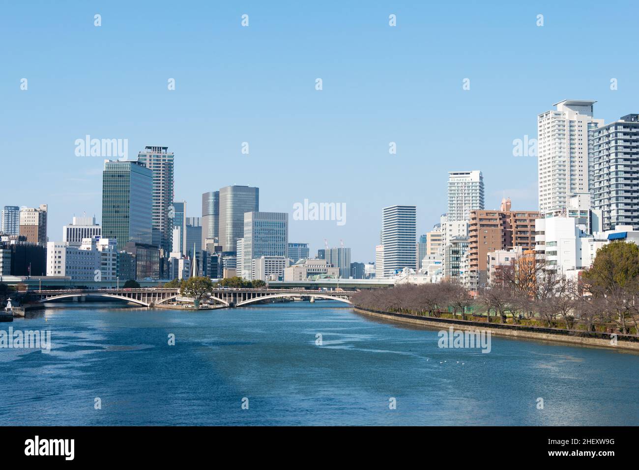 Osaka, Japan - Jan 03 2022- Okawa River (Kyu-Yodo River) view from ...