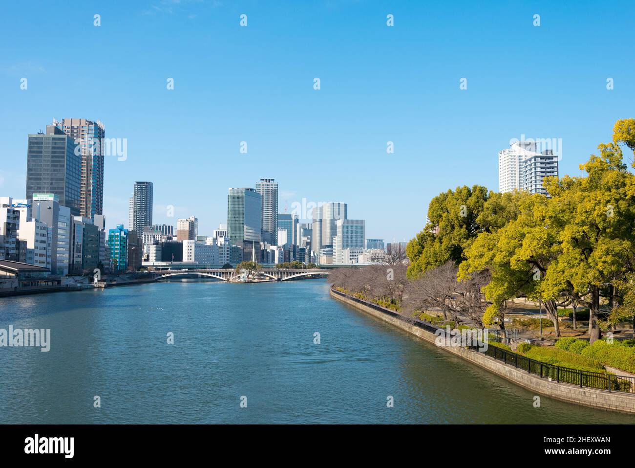 Osaka, Japan - Jan 03 2022- Okawa River (Kyu-Yodo River) view from ...