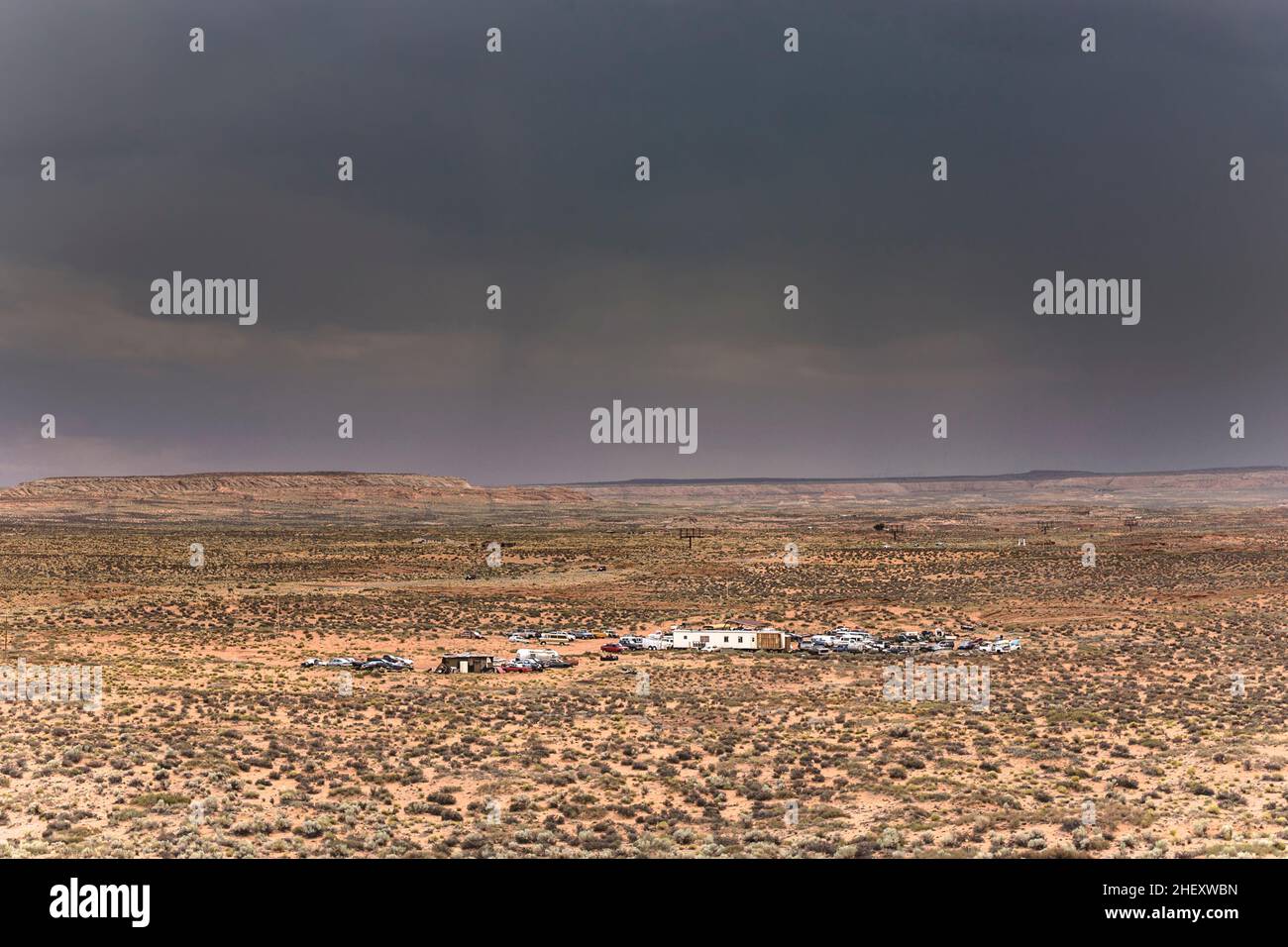 mobile homes in landscape under bad weather with dark clouds Stock ...