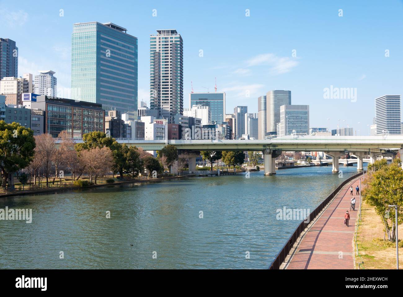 Osaka, Japan - Jan 03 2022- Okawa River (Kyu-Yodo River) view from ...