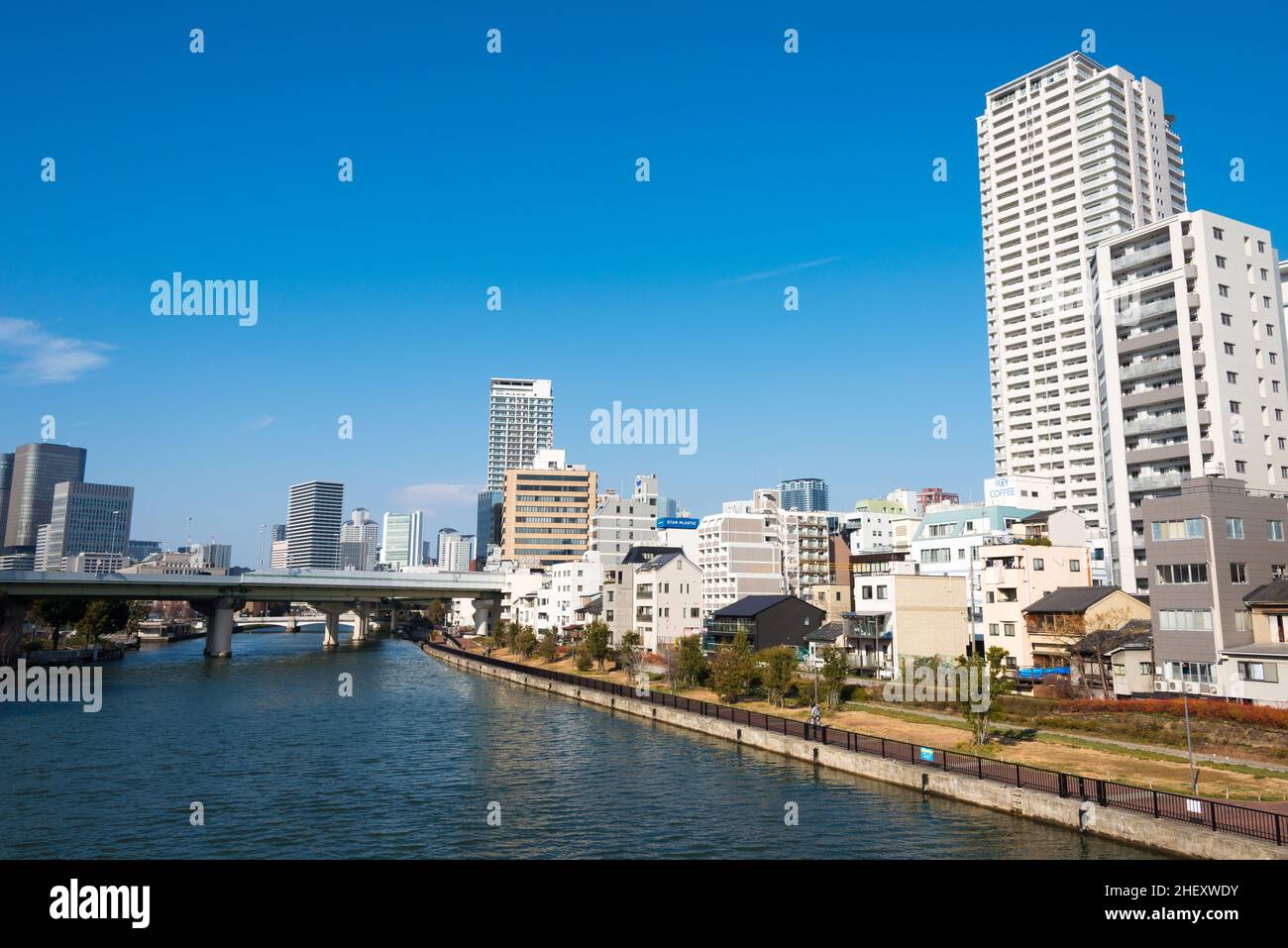 Osaka, Japan - Jan 03 2022- Okawa River (Kyu-Yodo River) view from ...