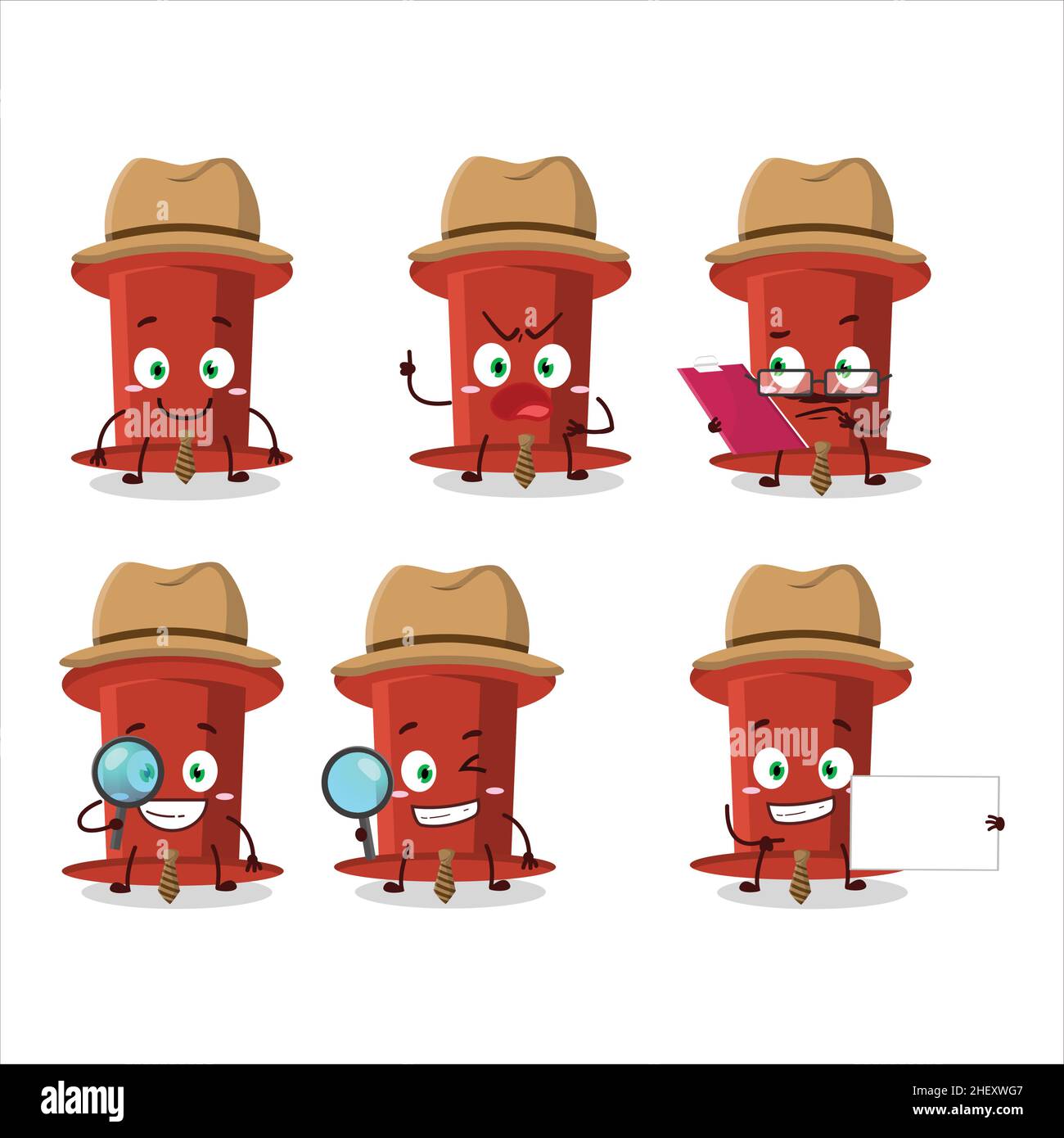 Detective red push pin cute cartoon character holding magnifying glass ...