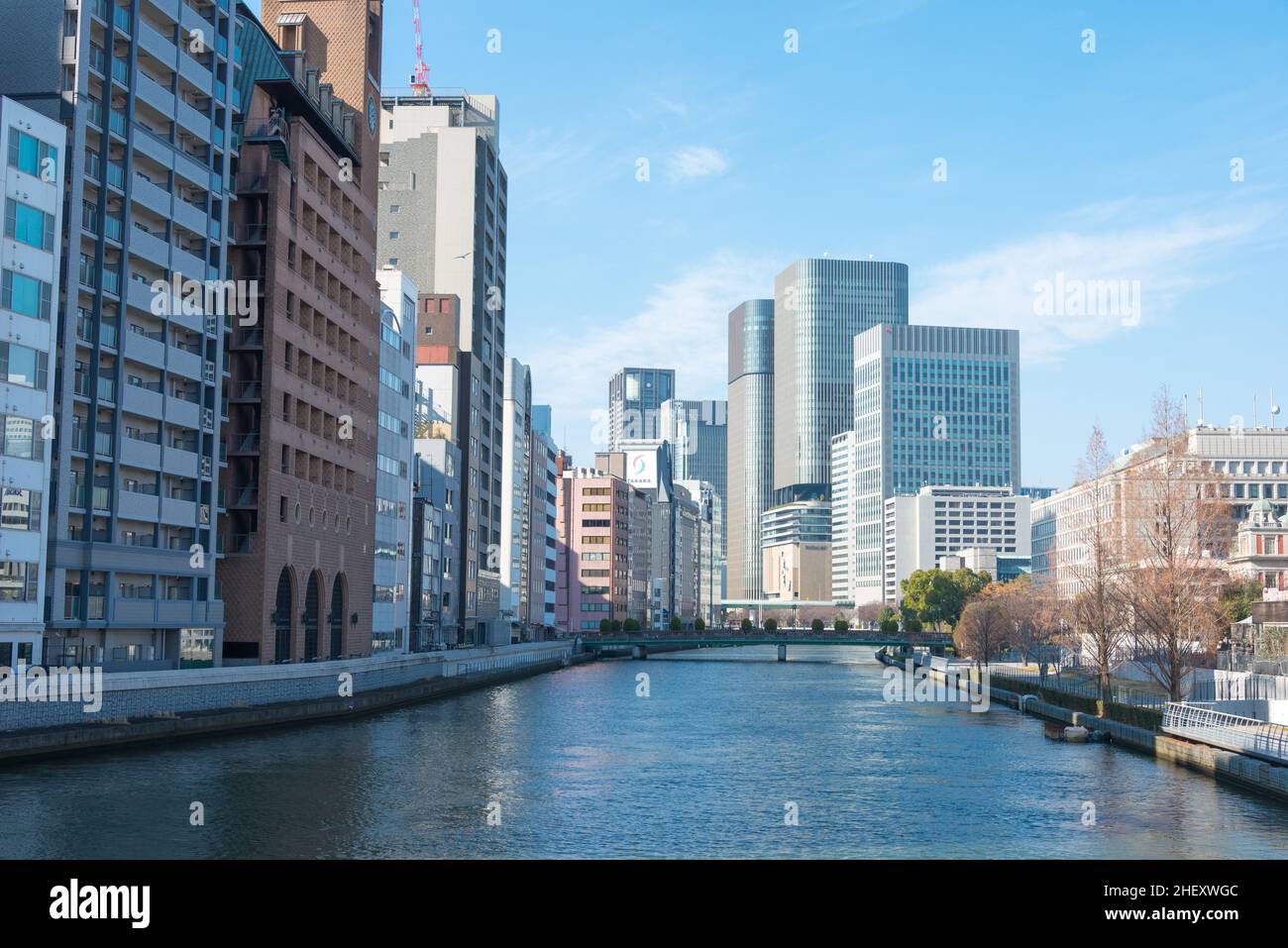 Osaka, Japan - Jan 03 2022- Tosabori River (Kyu-Yodo River) view from ...