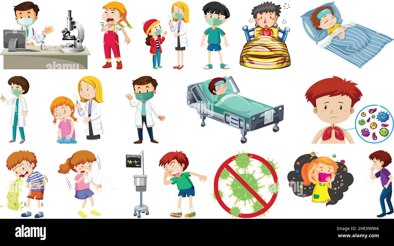 Set of sick people with different symptoms illustration Stock Vector ...