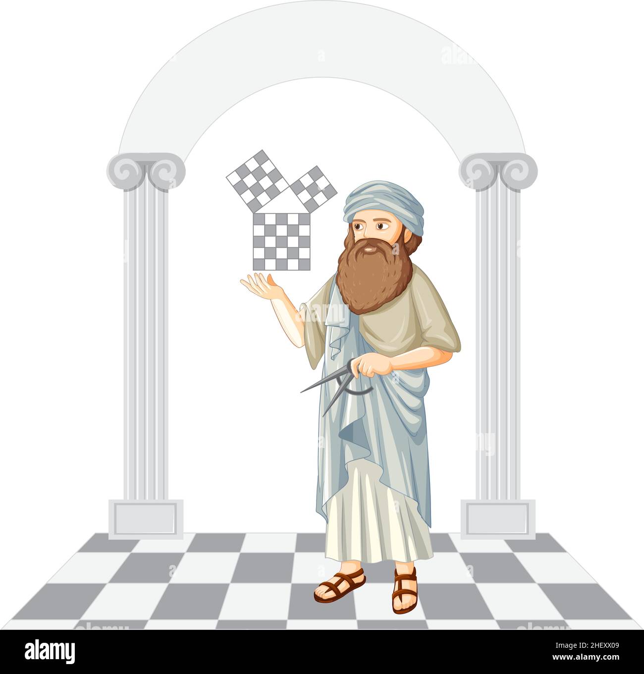 Pythagoras cartoon character on white background illustration Stock ...