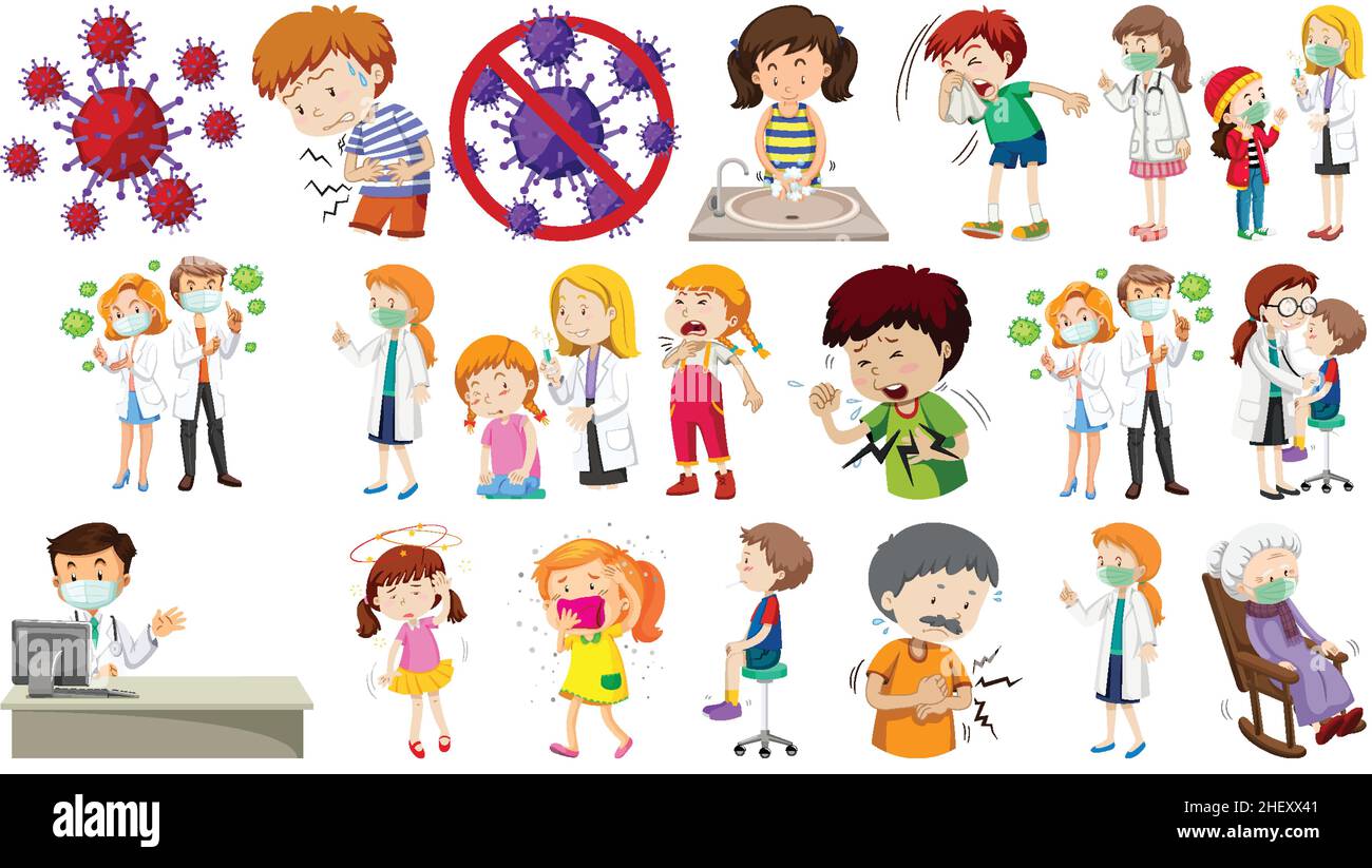 Set of sick people with different symptoms illustration Stock Vector ...